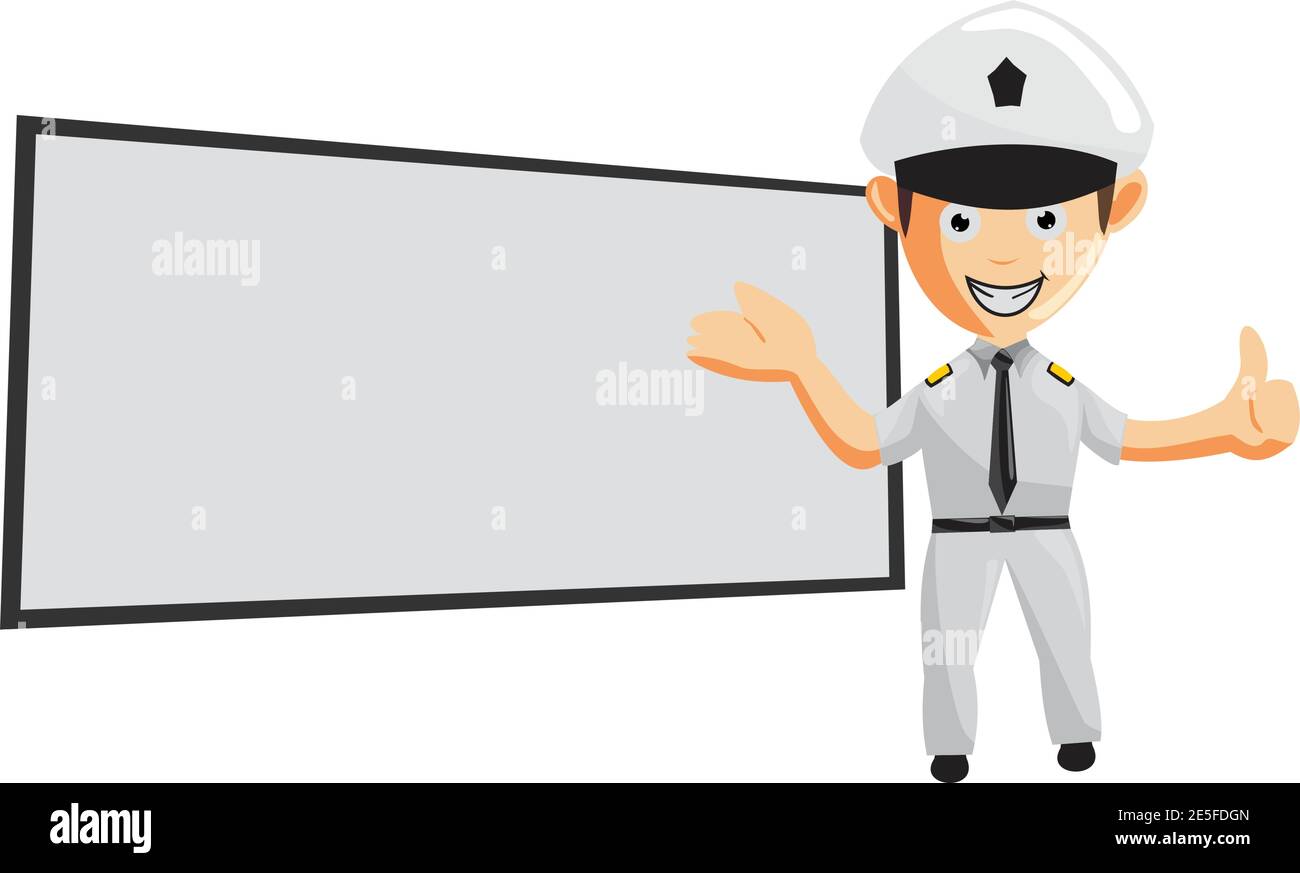 Airplane Pilot Cartoon Character with Blank Board Aircraft Captain in ...