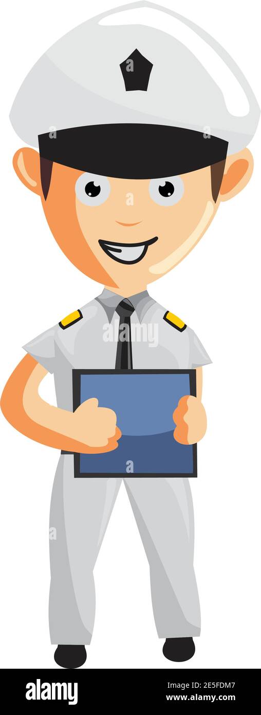 Airplane Pilot Holding tablet phone Cartoon Character Aircraft Captain ...