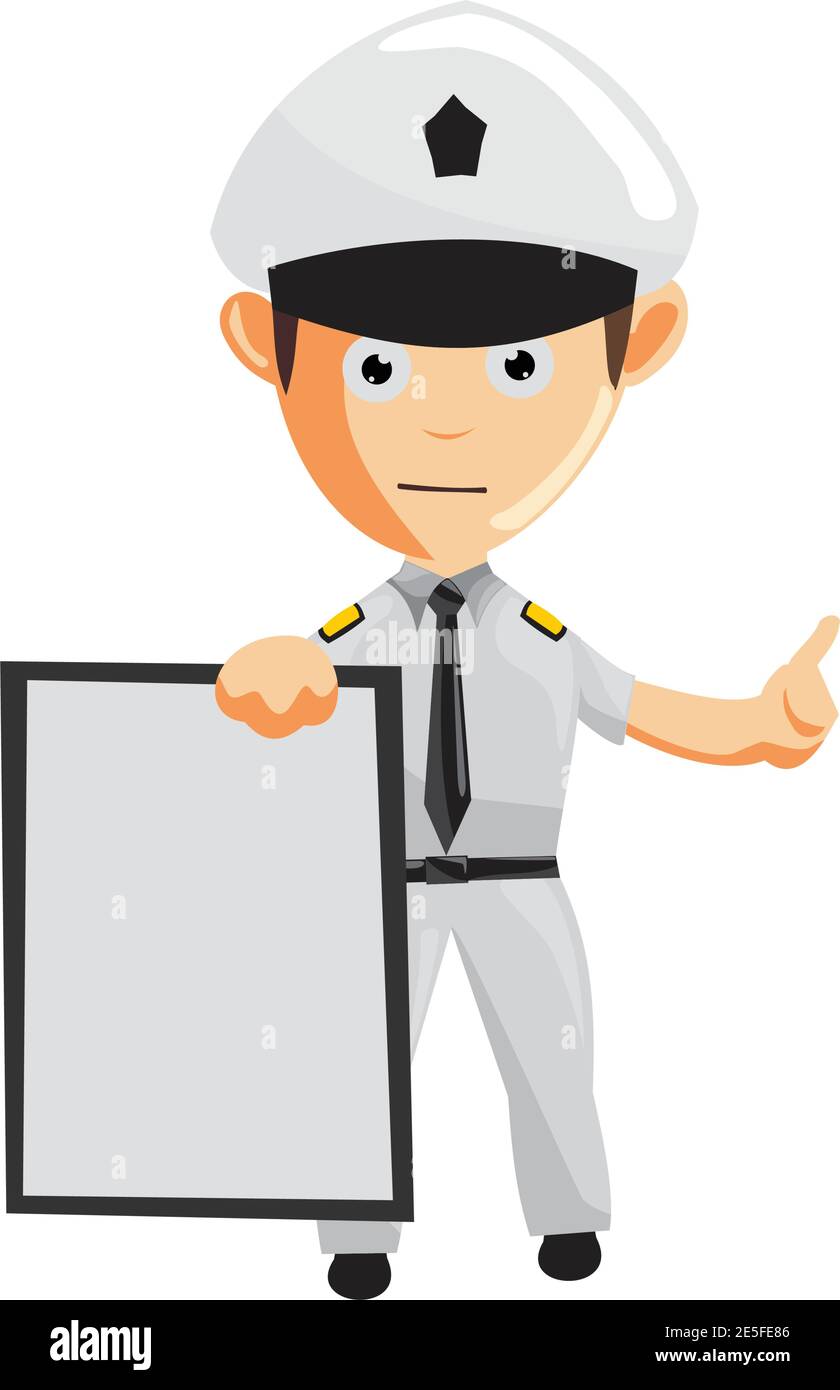 Airplane Pilot Cartoon Character with Blank Board Aircraft Captain in ...