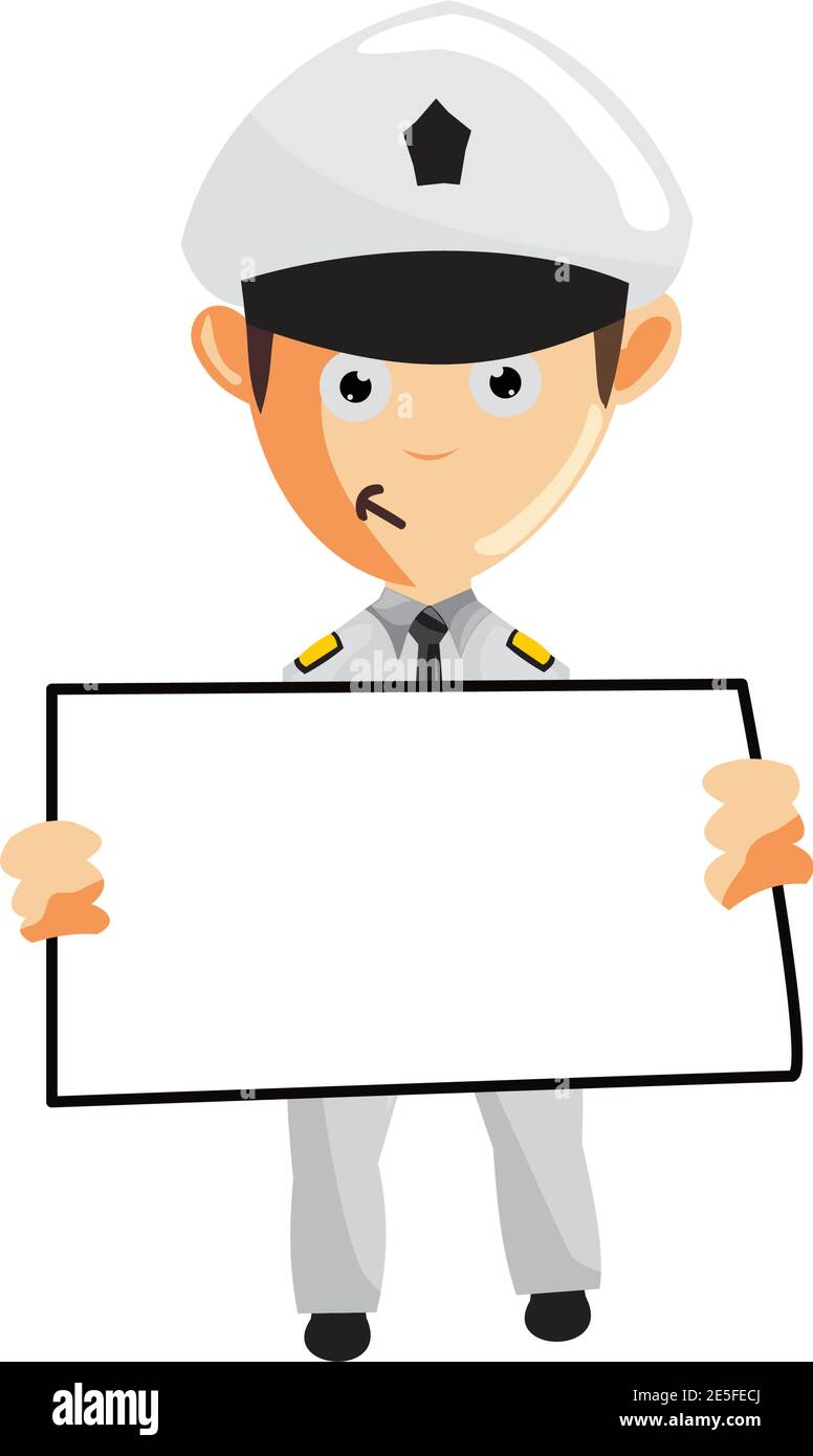 Airplane Pilot Cartoon Character with Blank Board Aircraft Captain in ...