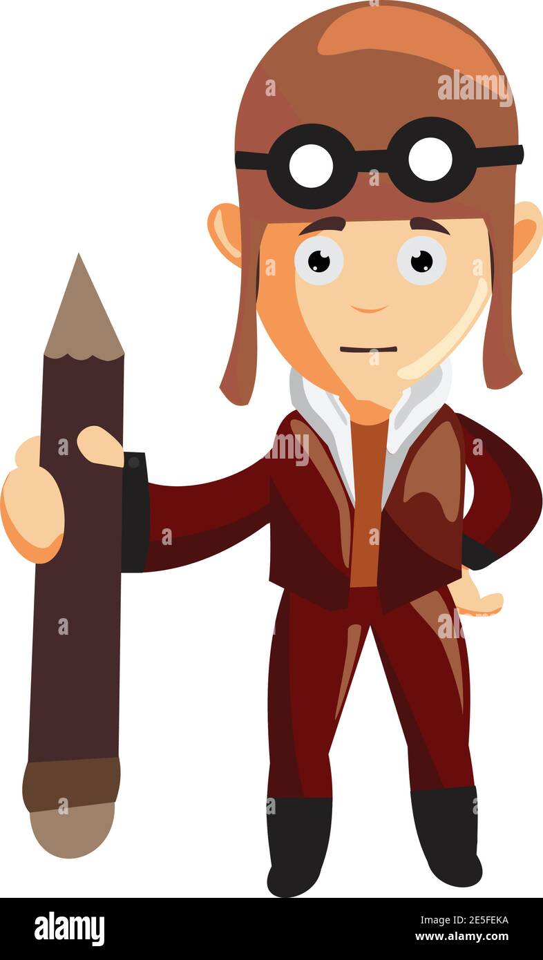 pilot character Holding Pencil illustration use helmet headphones and ...