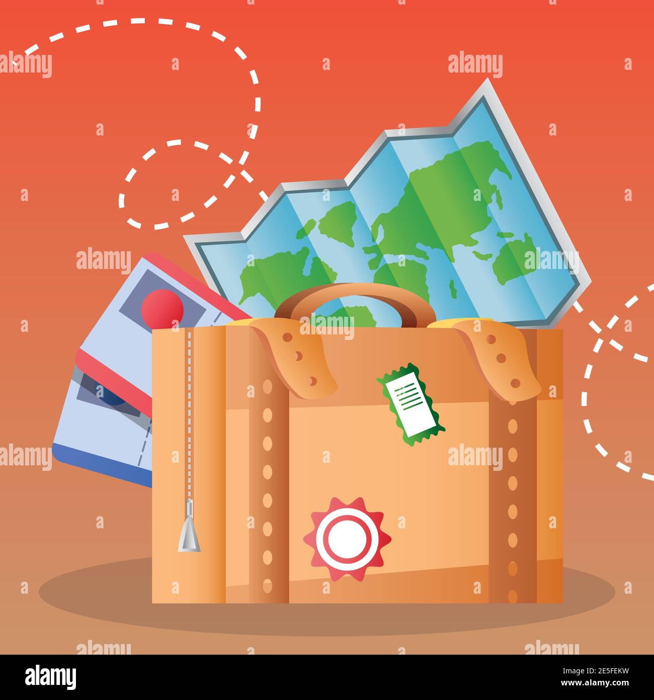 travel suitcase map and tickets vacations tourism vector illustration ...