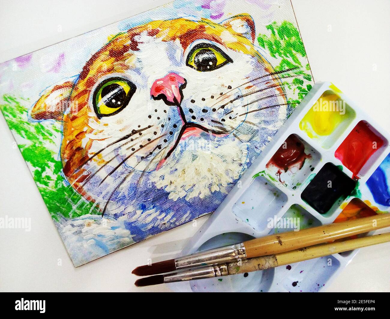 Hand drawn Modern , Art painting Oil color Cute Cat , Palette and ...