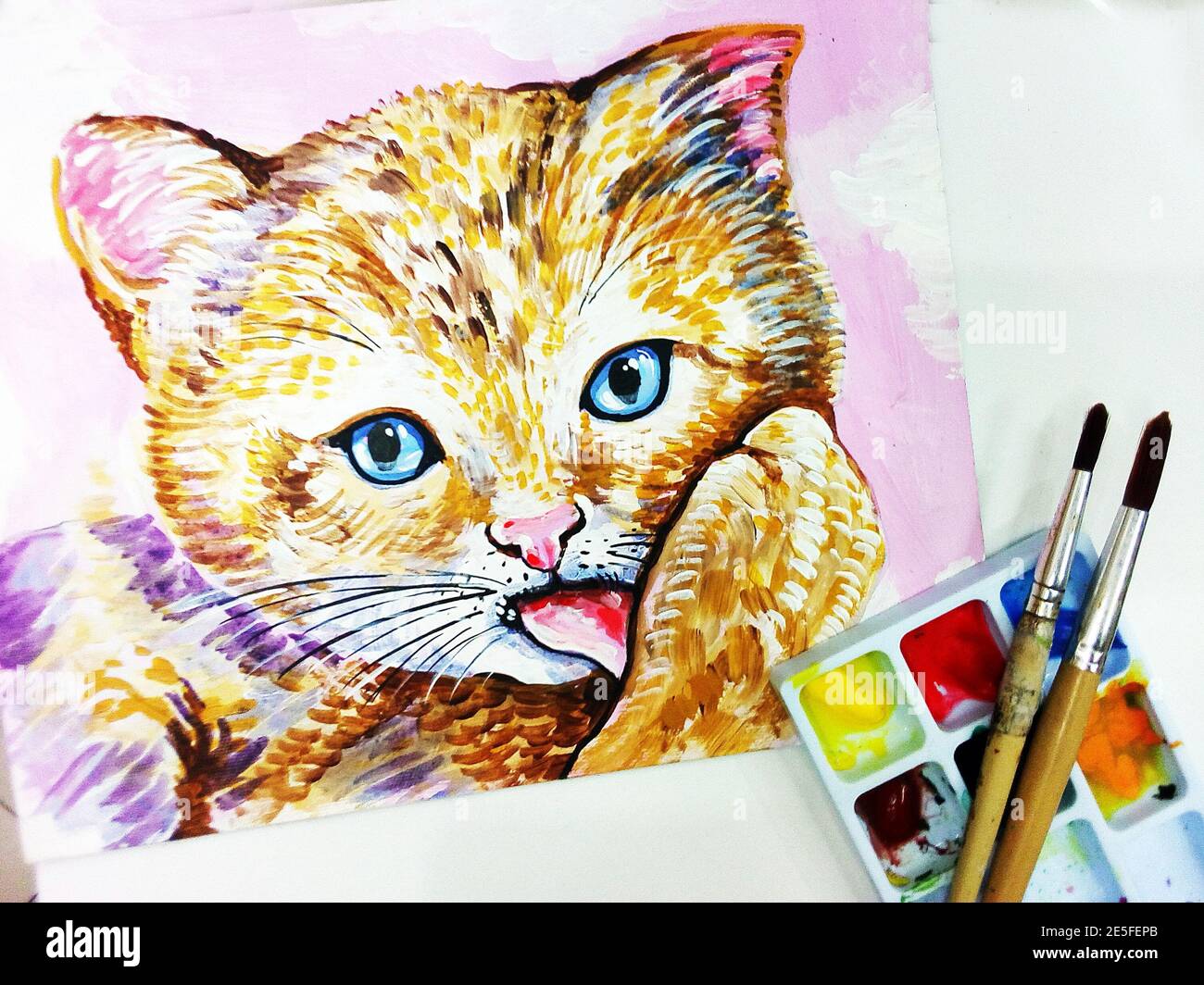 Hand drawn Modern , Art painting Oil color Cute Cat , Palette and ...