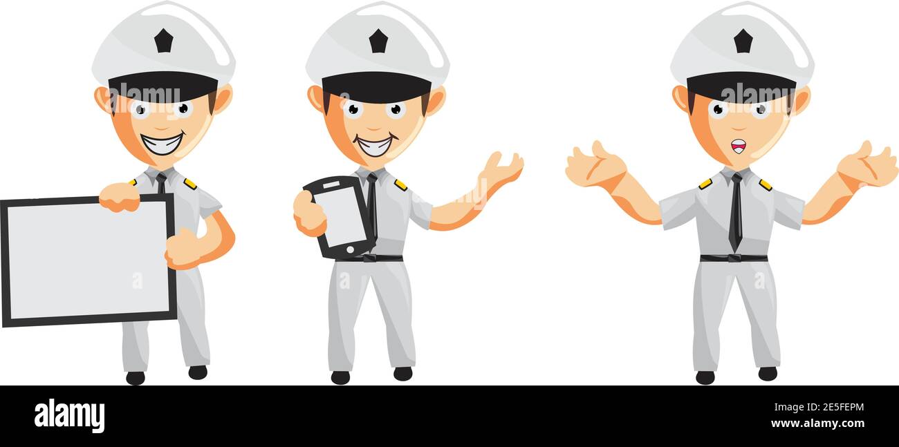 Airplane Pilot Cartoon Character Set Aircraft Captain in Uniform Stock ...