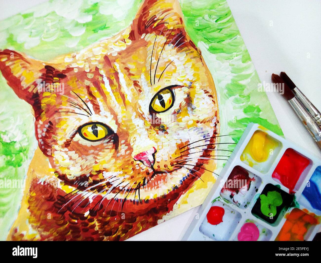 Hand drawn Modern , Art painting Oil color Cute Cat , Palette and ...