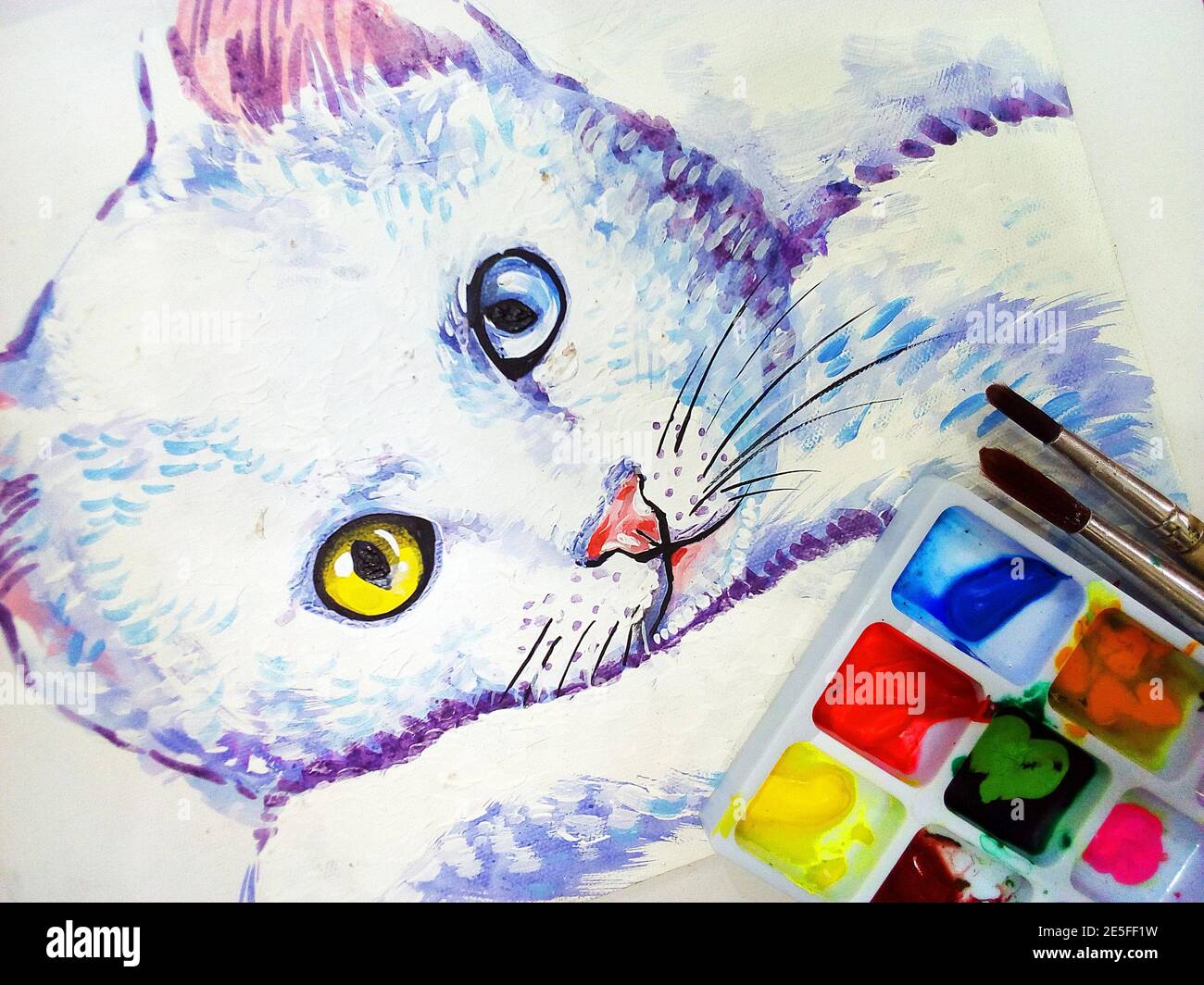 Hand drawn Modern , Art painting Oil color Cute Cat , Palette and ...