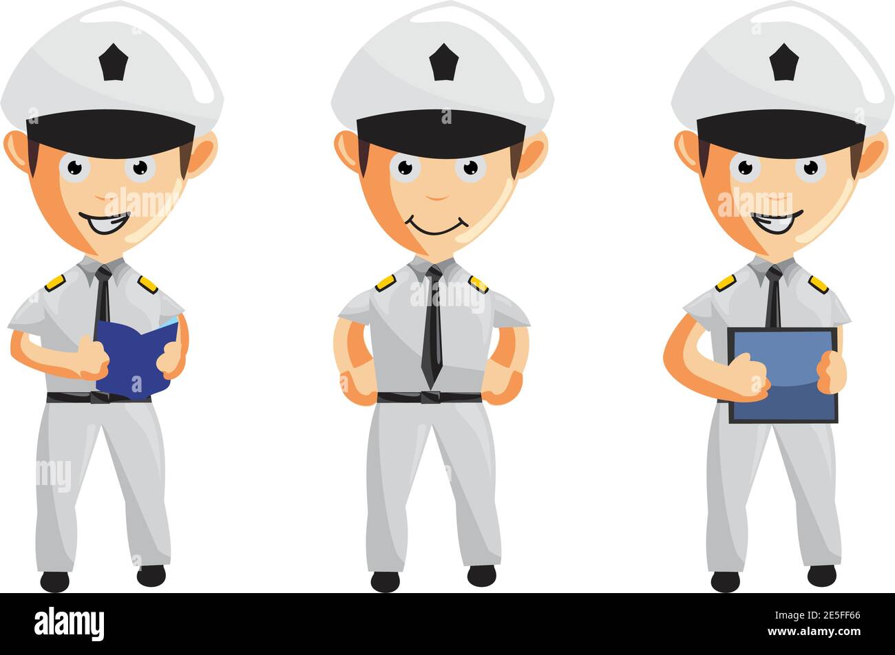 Airplane Pilot Cartoon Character Set Aircraft Captain in Uniform Stock ...