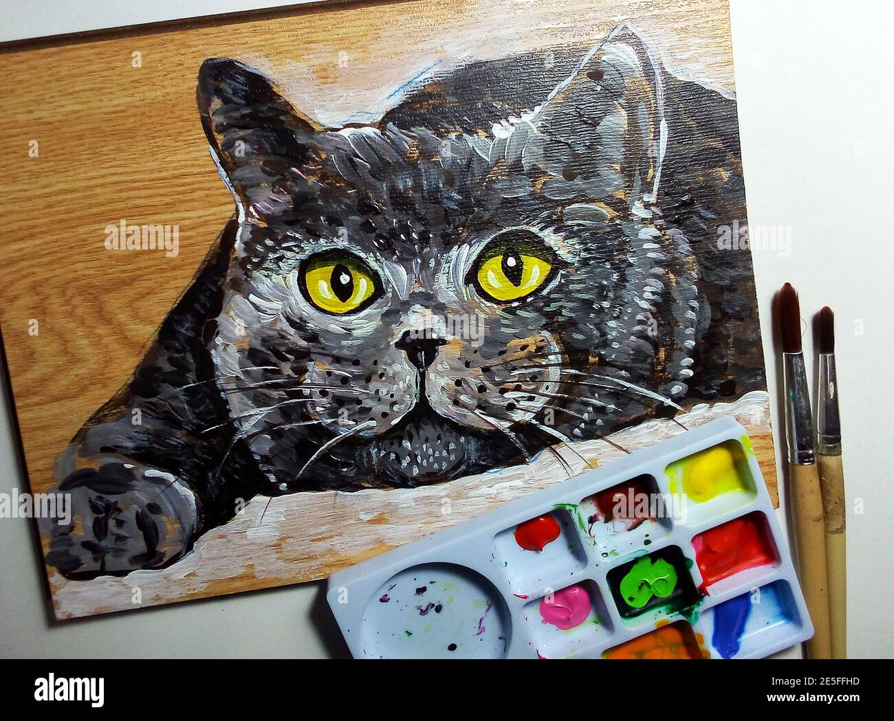 Hand drawn Modern , Art painting Oil color Cute Cat , Palette and ...