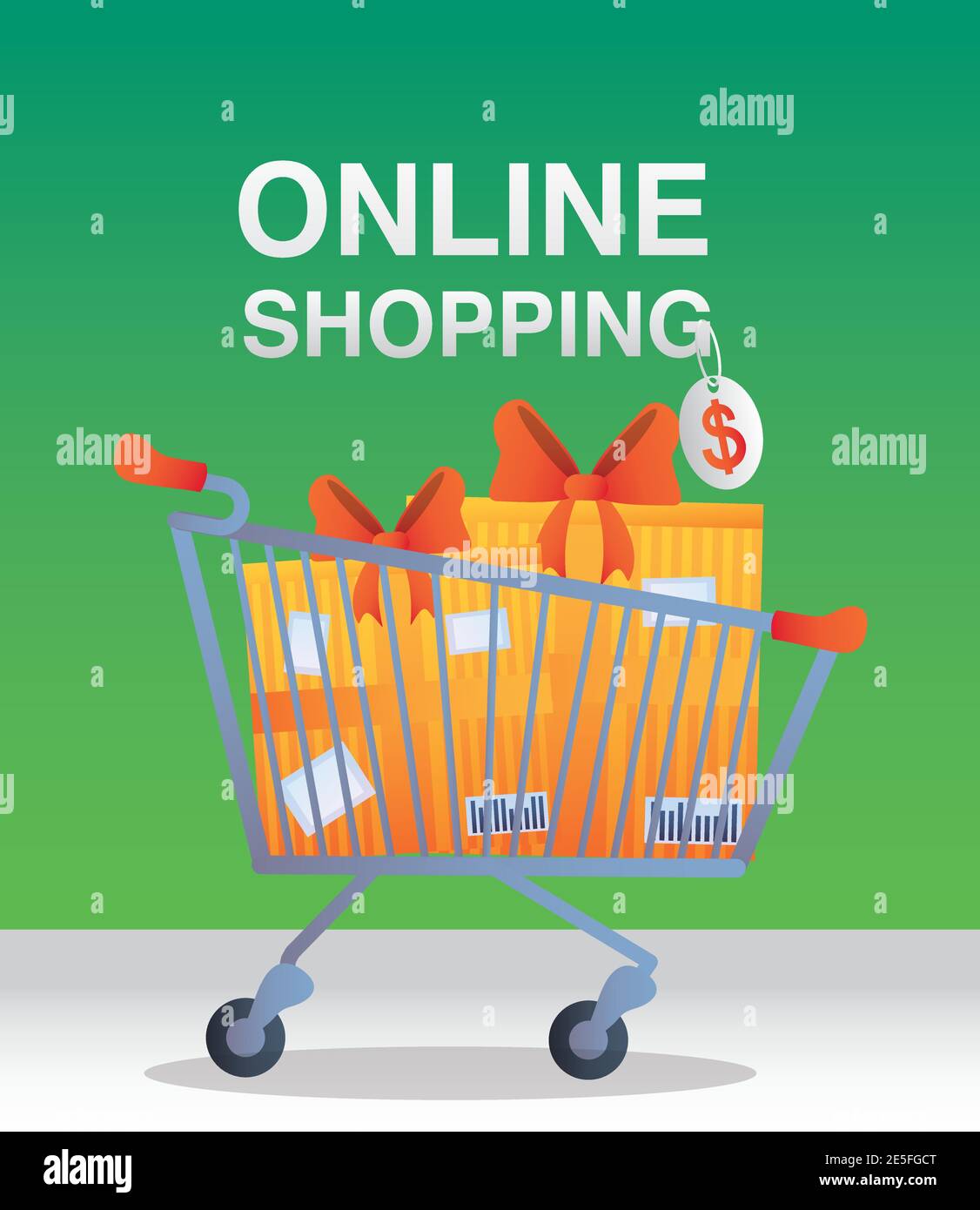 online shopping lettering tag price and cart with gifts vector ...