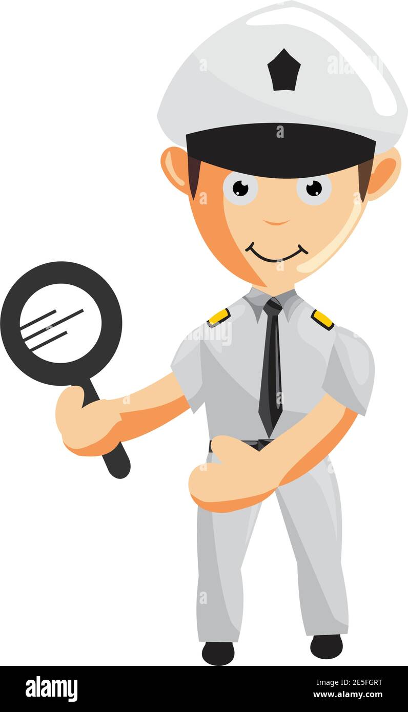 Airplane Pilot Holding Magnifying Cartoon Character Aircraft Captain in ...