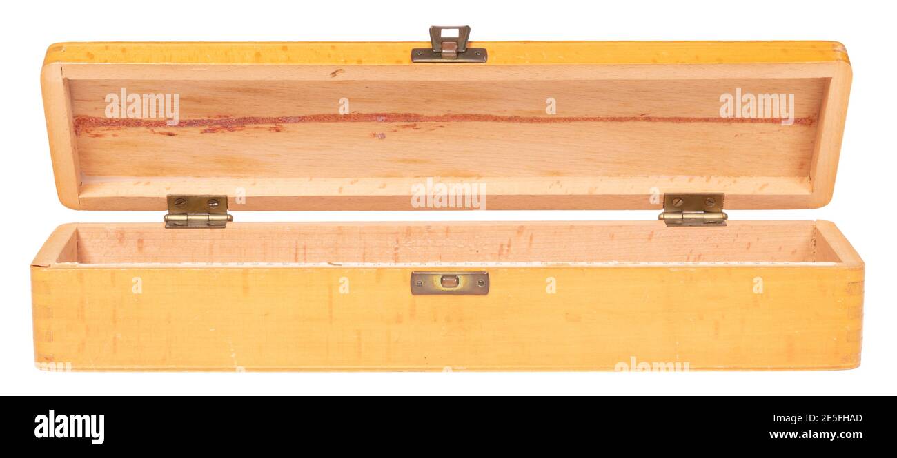 Old open wood box, isolated on white background Stock Photo - Alamy
