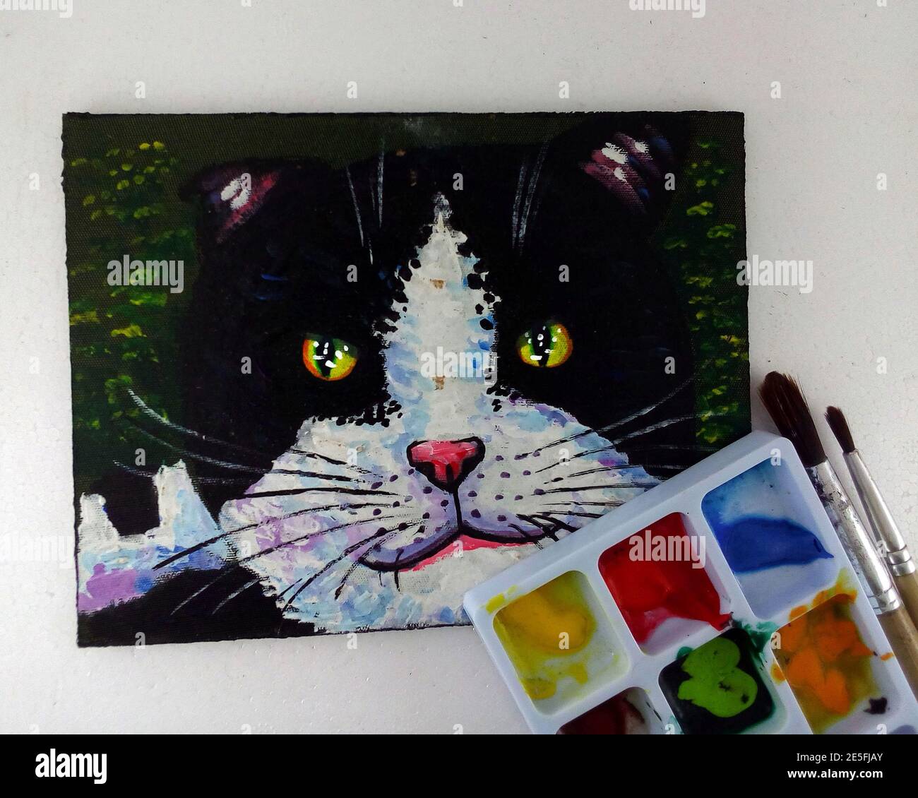 Hand drawn Modern , Art painting Oil color Cute Cat , Palette and ...