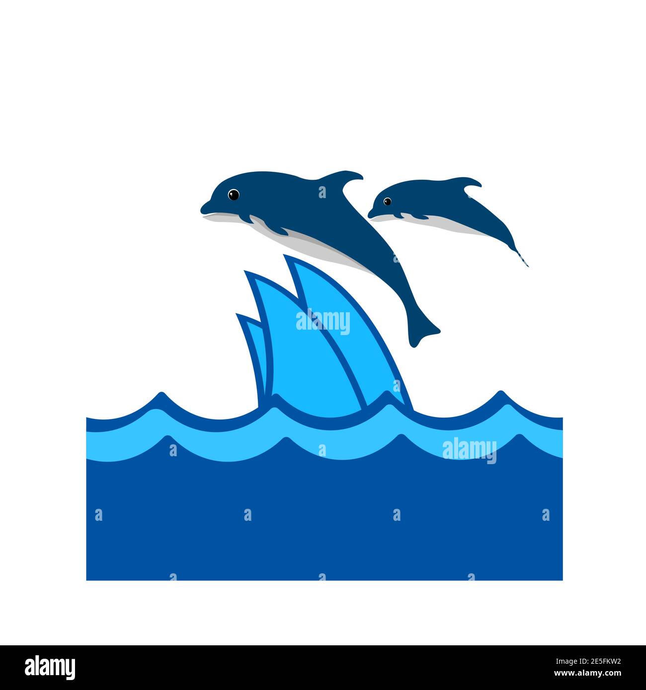 cute dolphin fish happy jumping with wave isolated white background ...