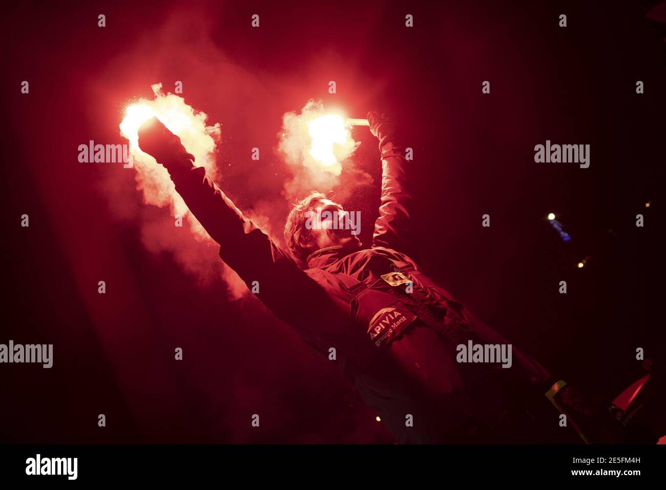 Charlie Dalin (fra) sailing on the Imoca Apivia finishing the Vendee ...