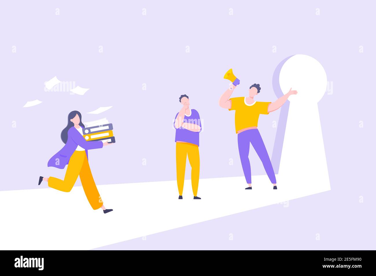 Business key opportunity concept with keyhole and ambitious woman ...