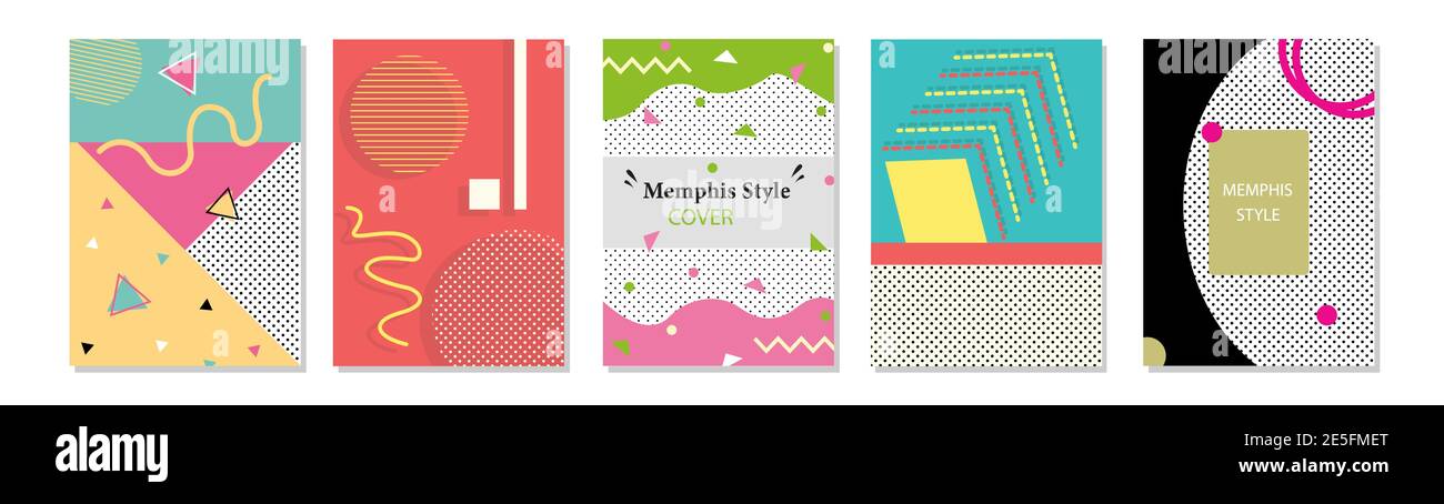Set of Memphis Style Covers. Flat Vector Illustrations for Background ...