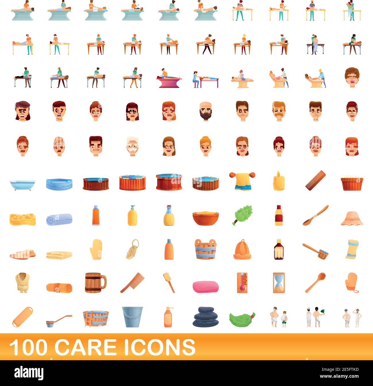 100 care icons set. Cartoon illustration of 100 care icons vector set ...