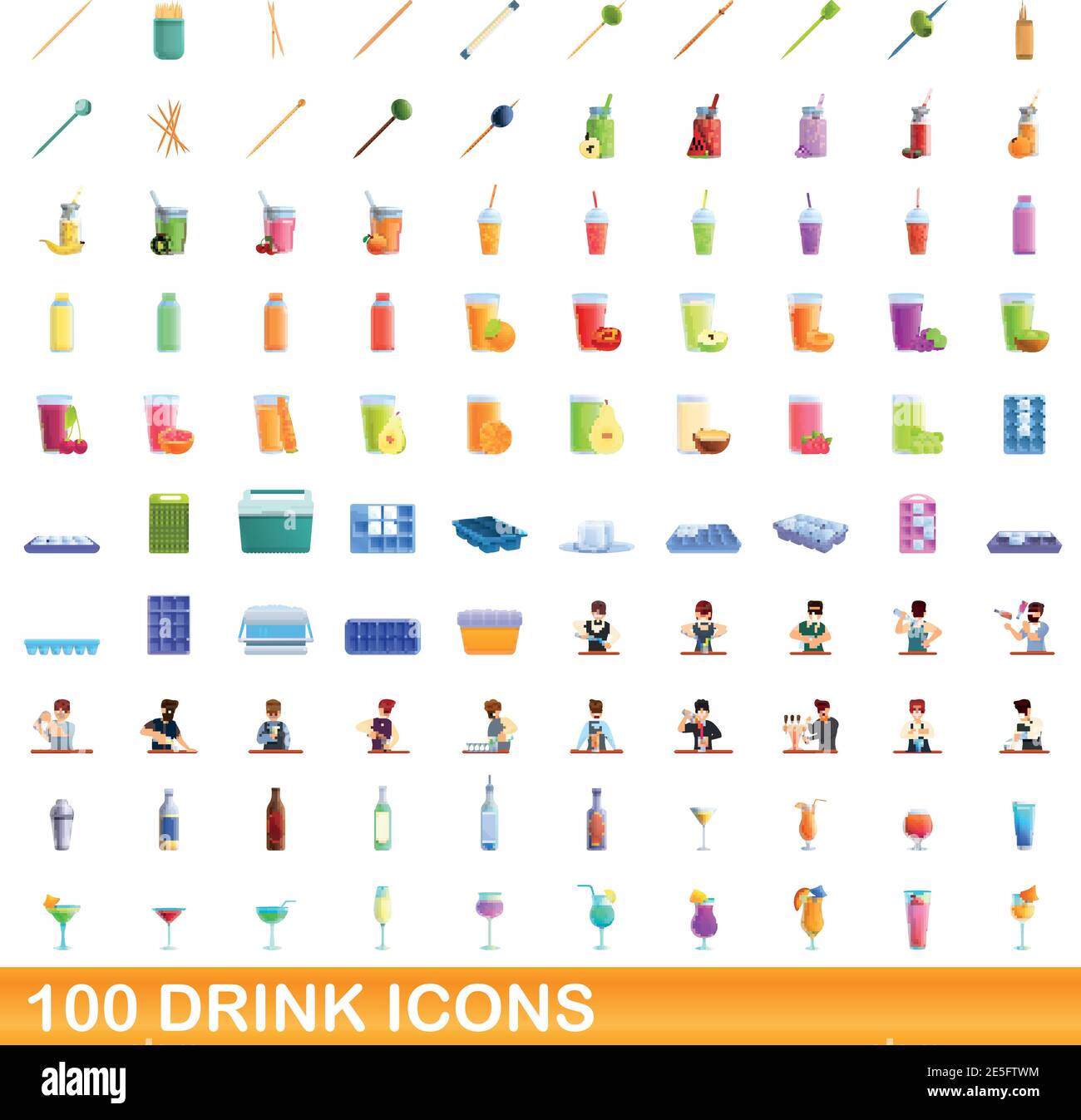100 drink icons set. Cartoon illustration of 100 drink icons vector set ...