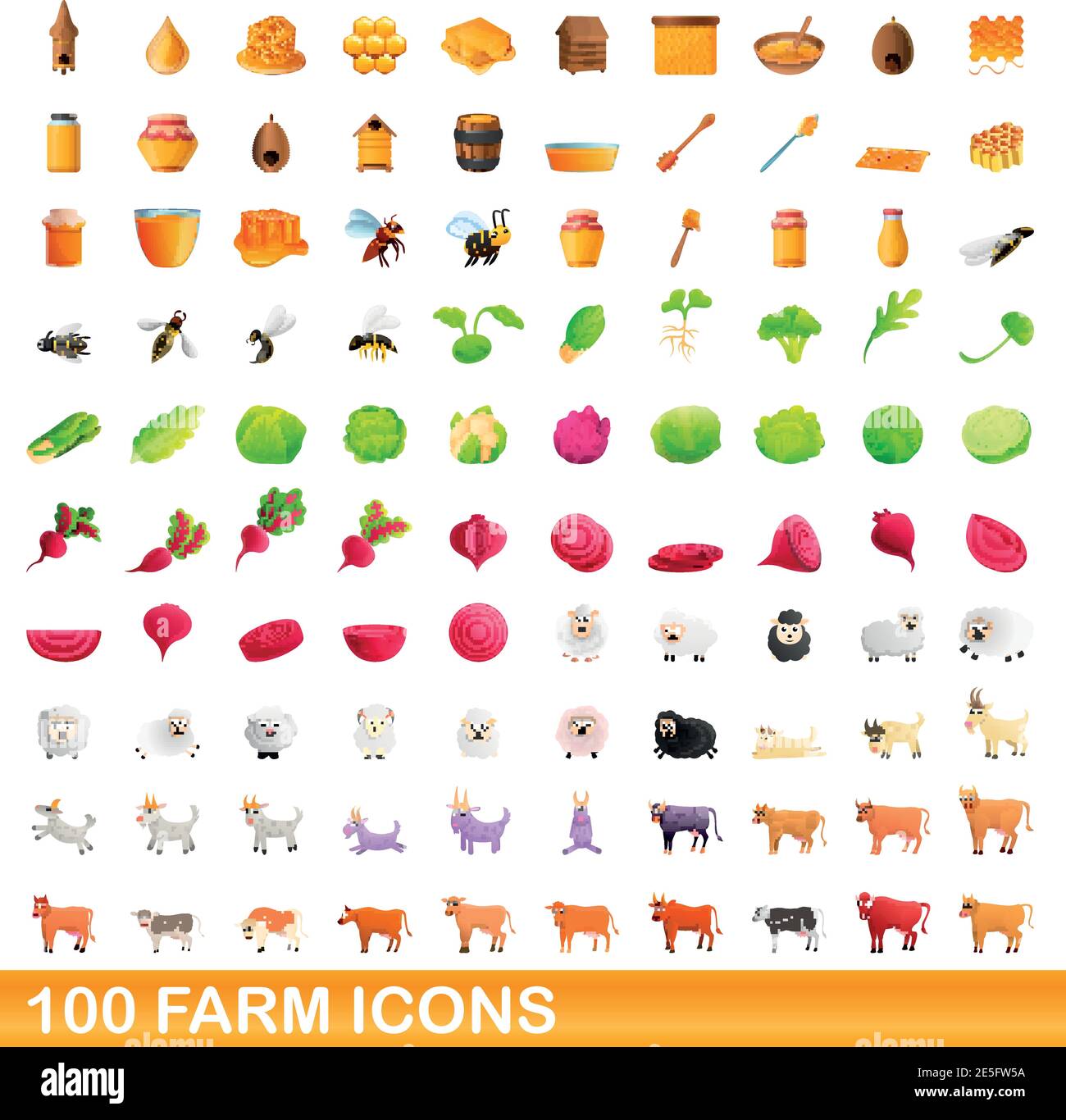 100 farm icons set. Cartoon illustration of 100 farm icons vector set ...