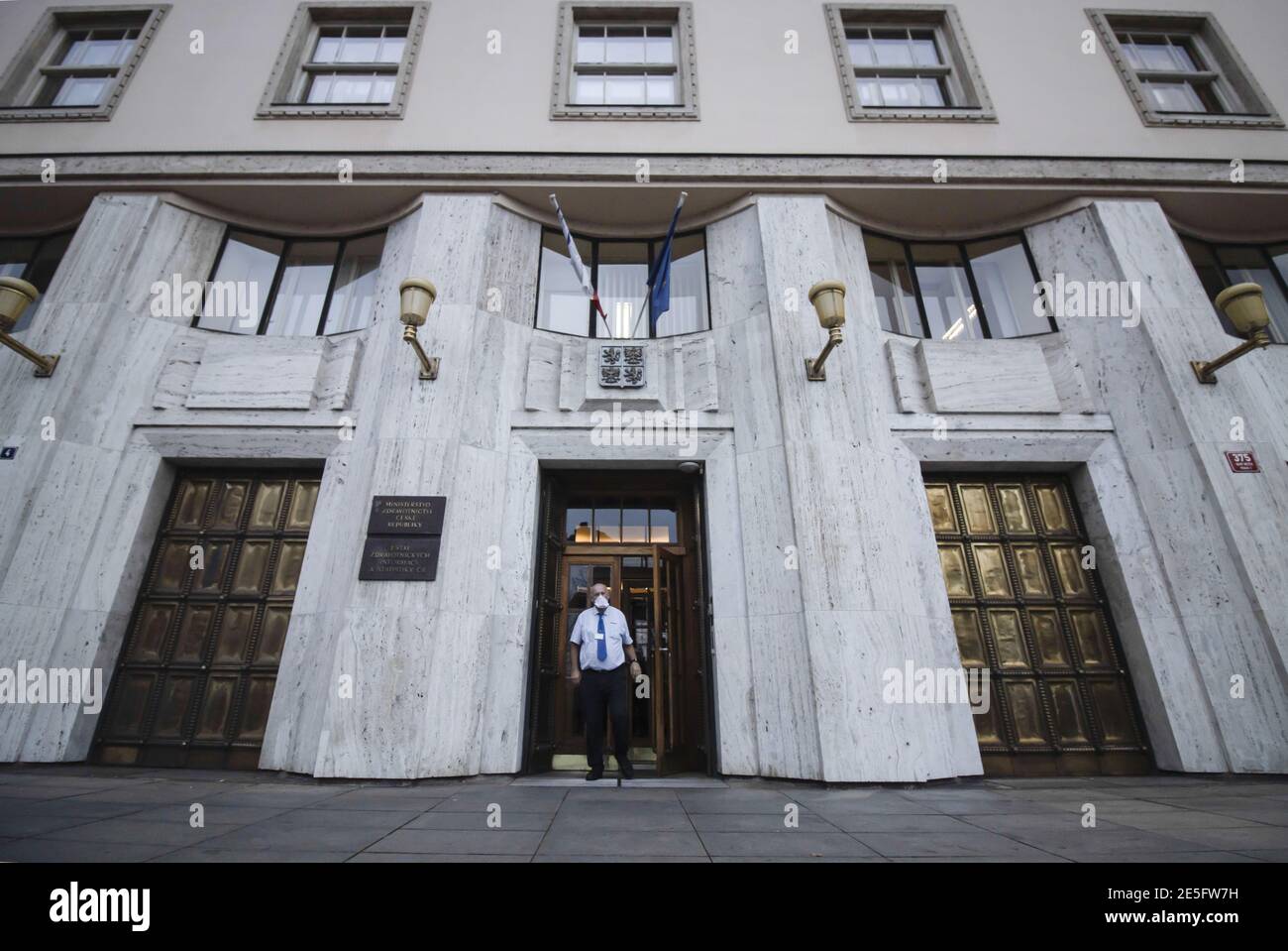 Security in front of building of Czech Ministry of Health, in Prague ...