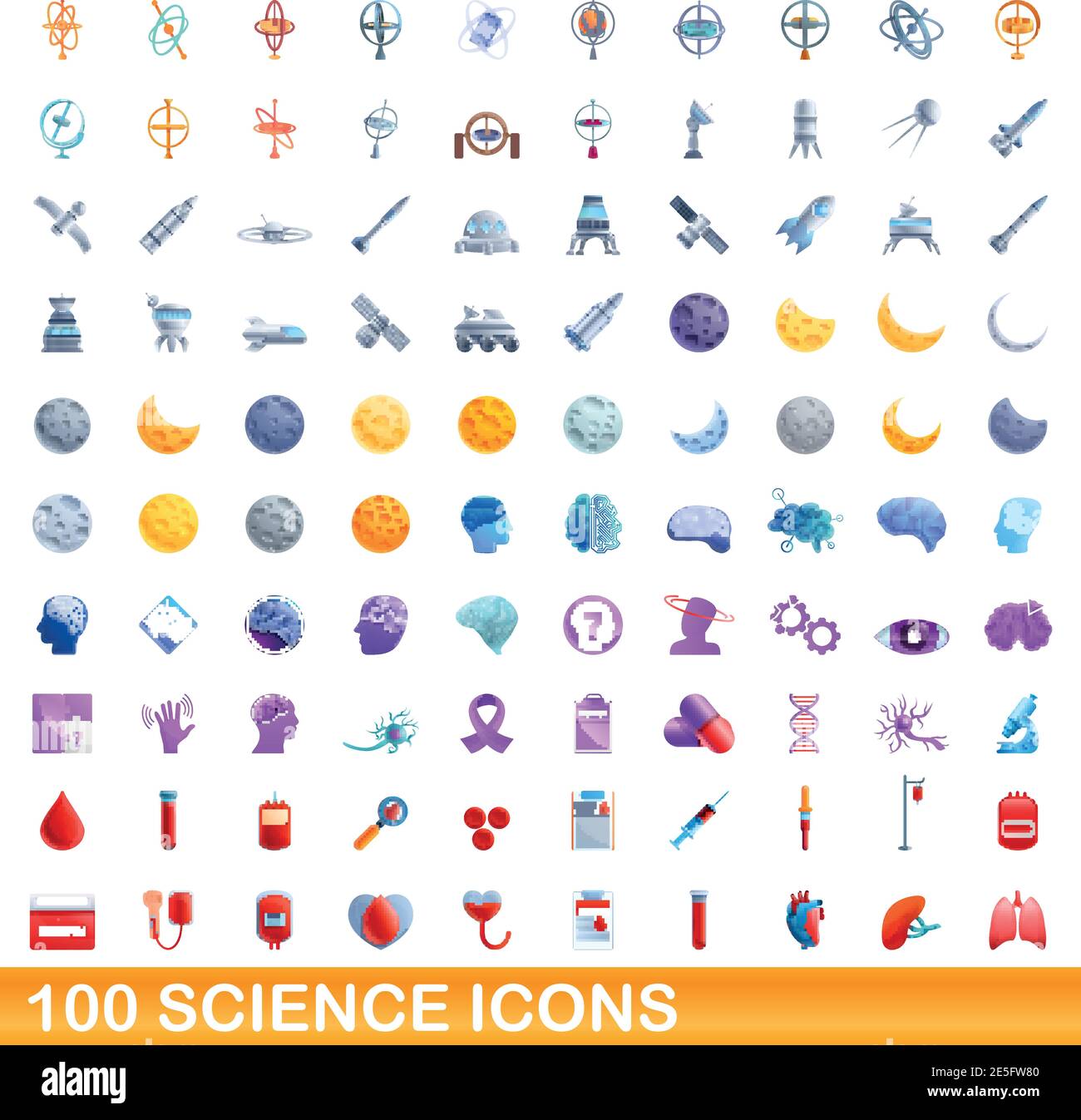 100 science icons set. Cartoon illustration of 100 science icons vector ...