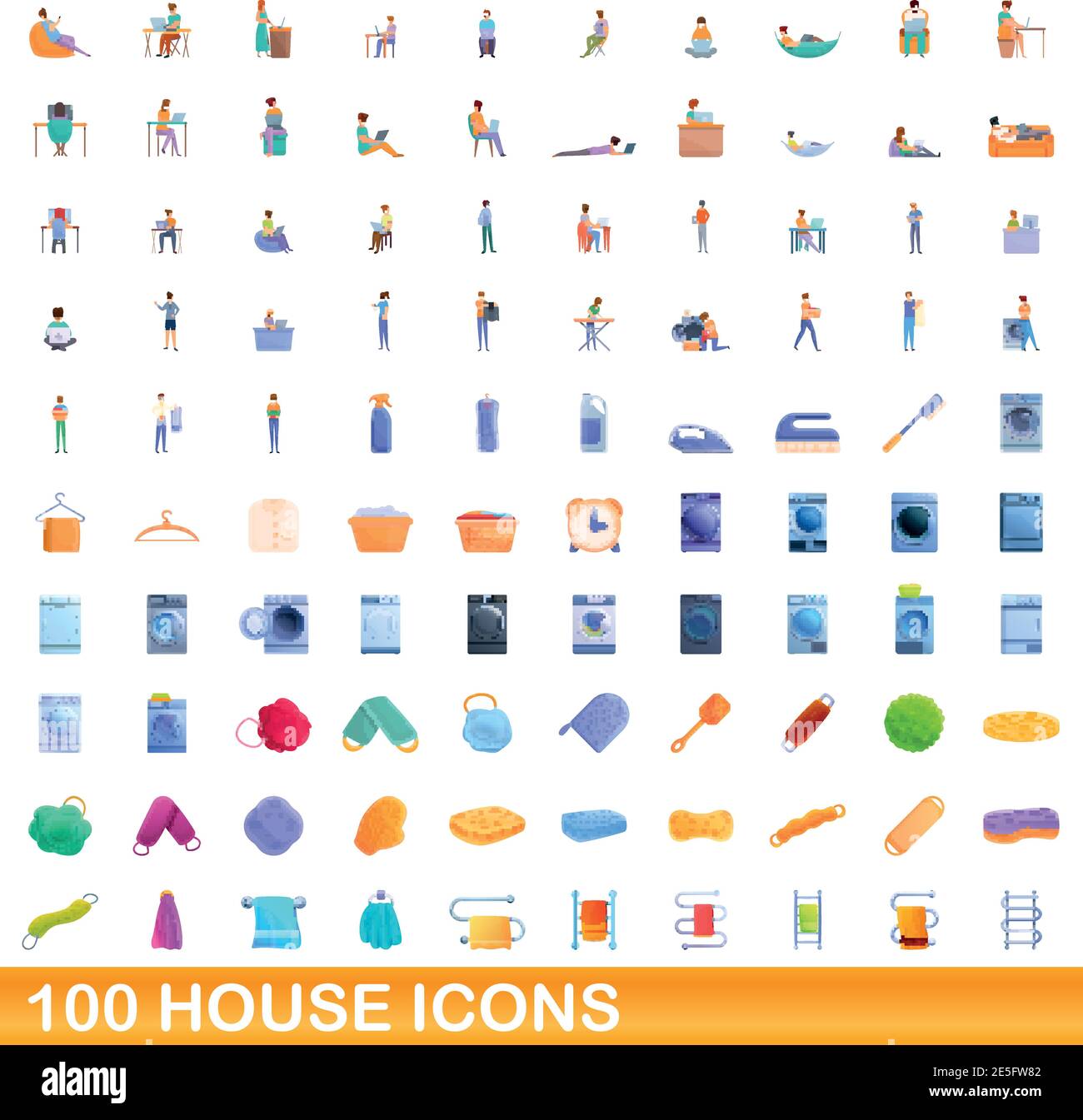 100 house icons set. Cartoon illustration of 100 house icons vector set ...