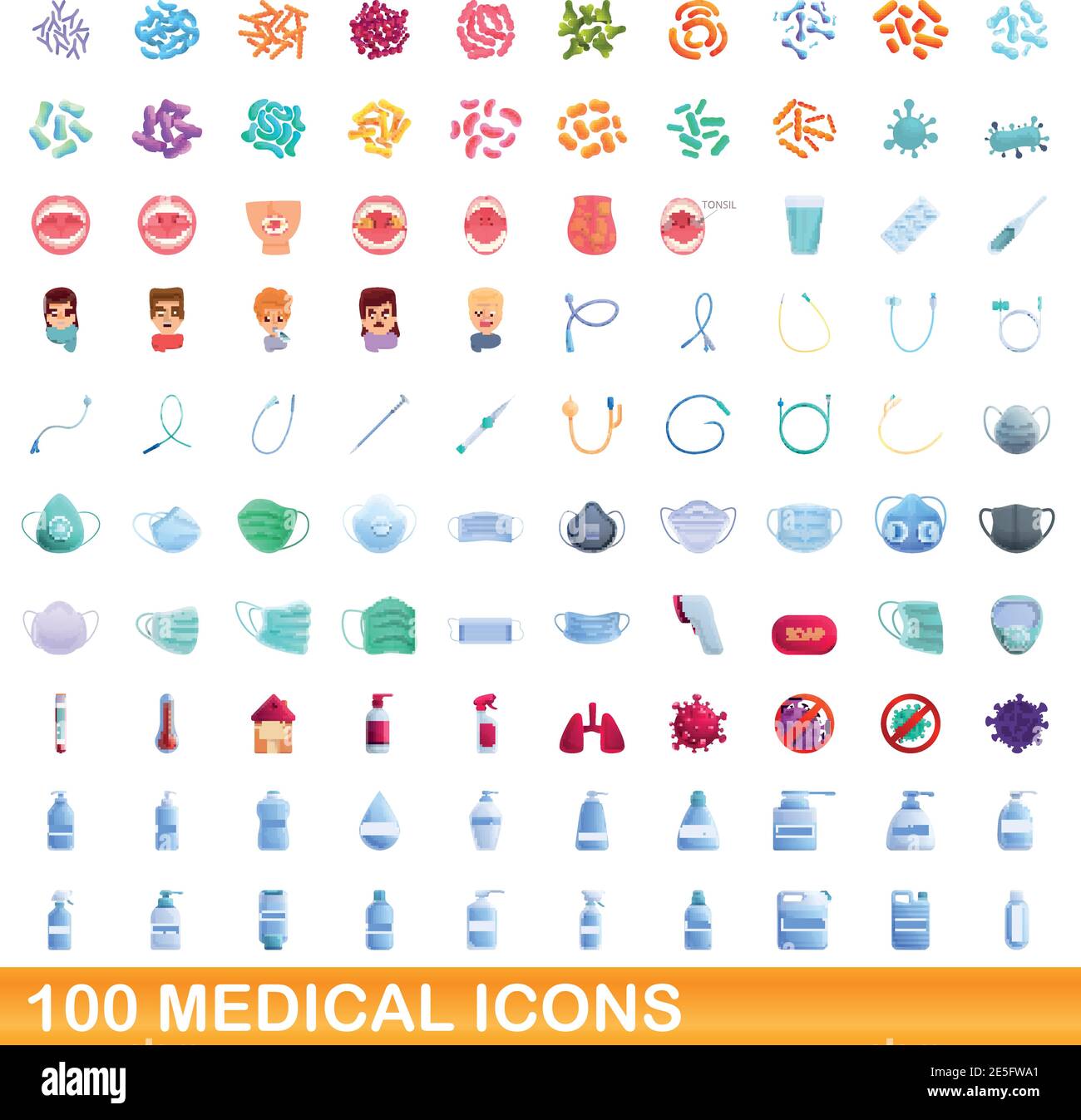 100 medical icons set. Cartoon illustration of 100 medical icons vector ...