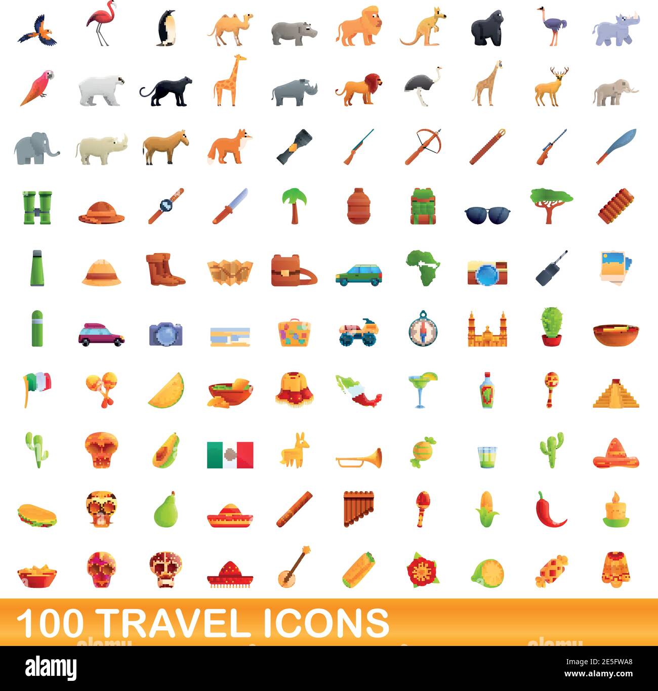100 travel icons set. Cartoon illustration of 100 travel icons vector ...