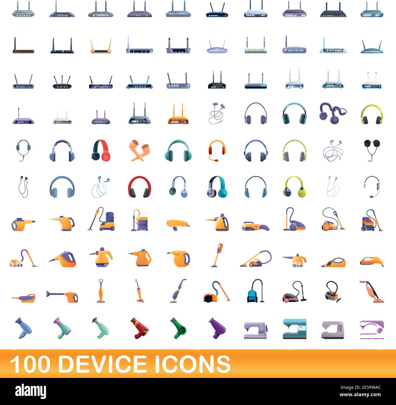 100 device icons set. Cartoon illustration of 100 device icons vector ...