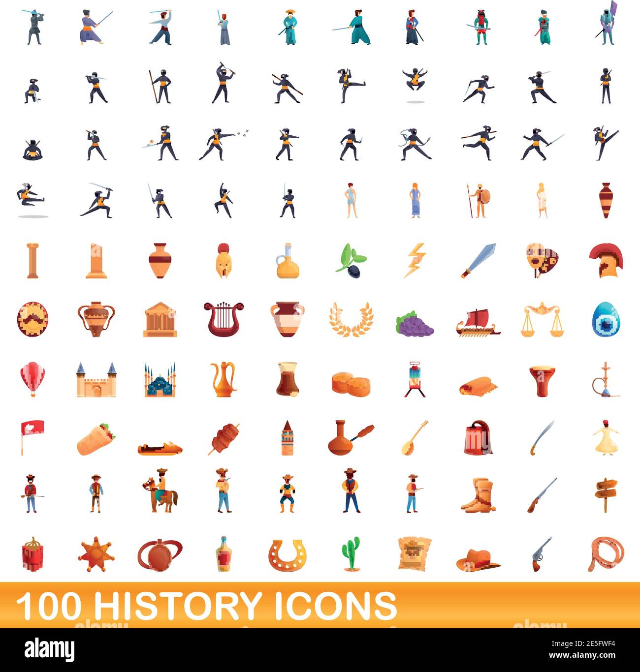 100 history icons set. Cartoon illustration of 100 history icons vector ...