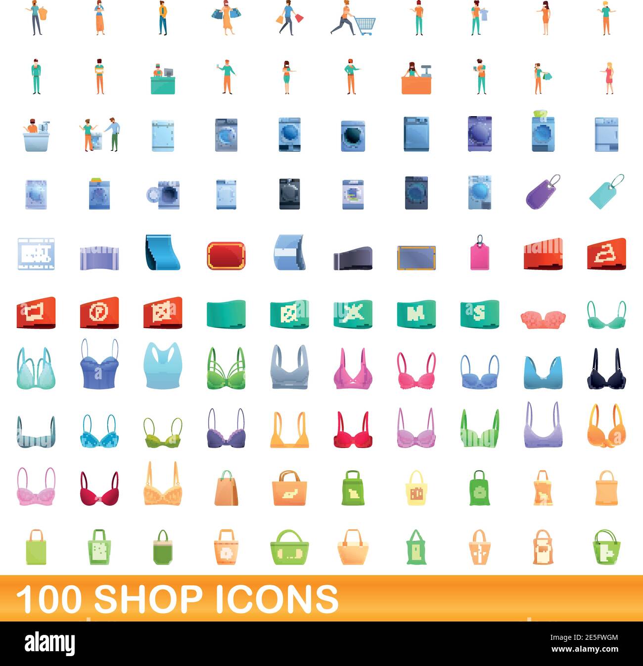 100 shop icons set. Cartoon illustration of 100 shop icons vector set ...