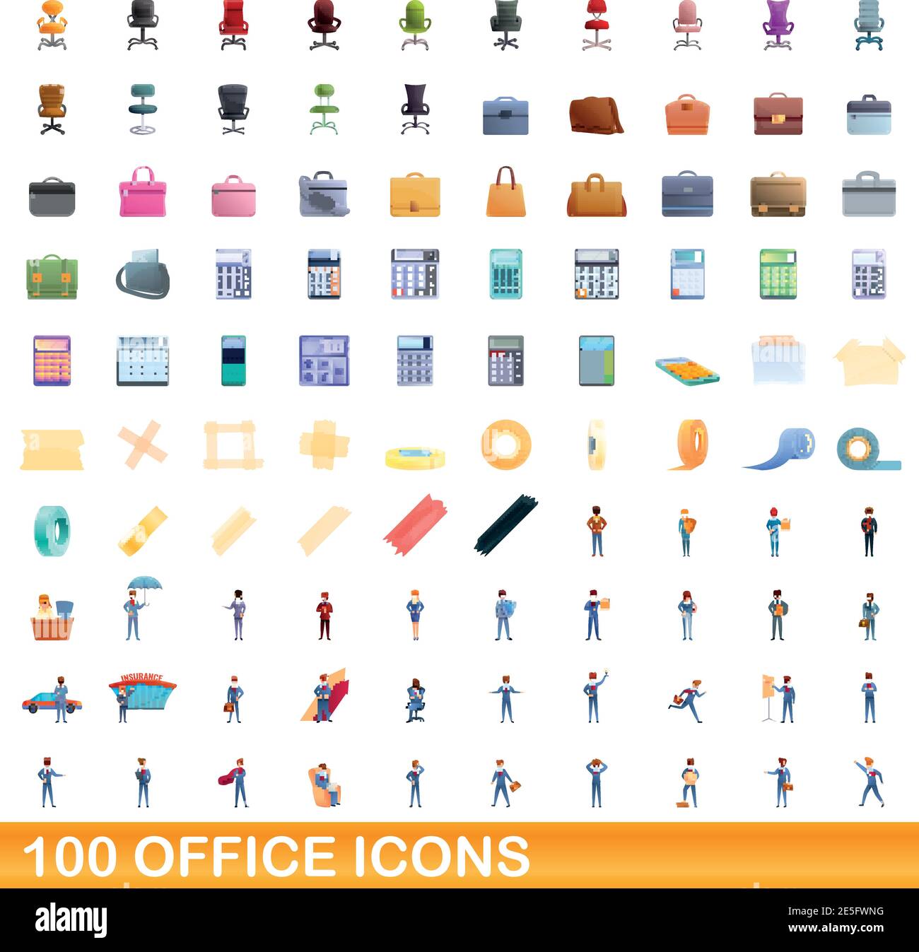 100 office icons set. Cartoon illustration of 100 office icons vector ...
