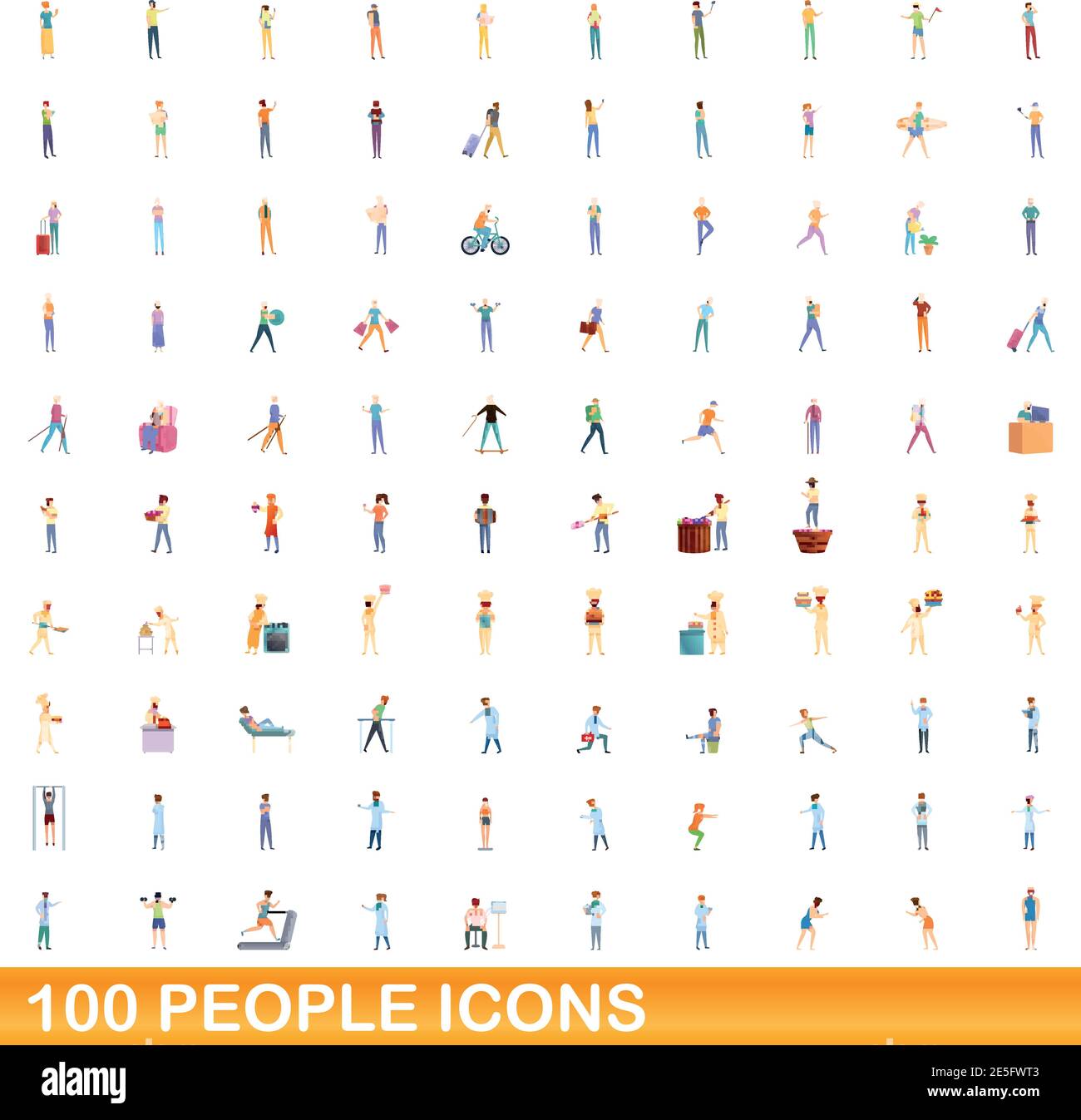 100 people icons set. Cartoon illustration of 100 people icons vector ...