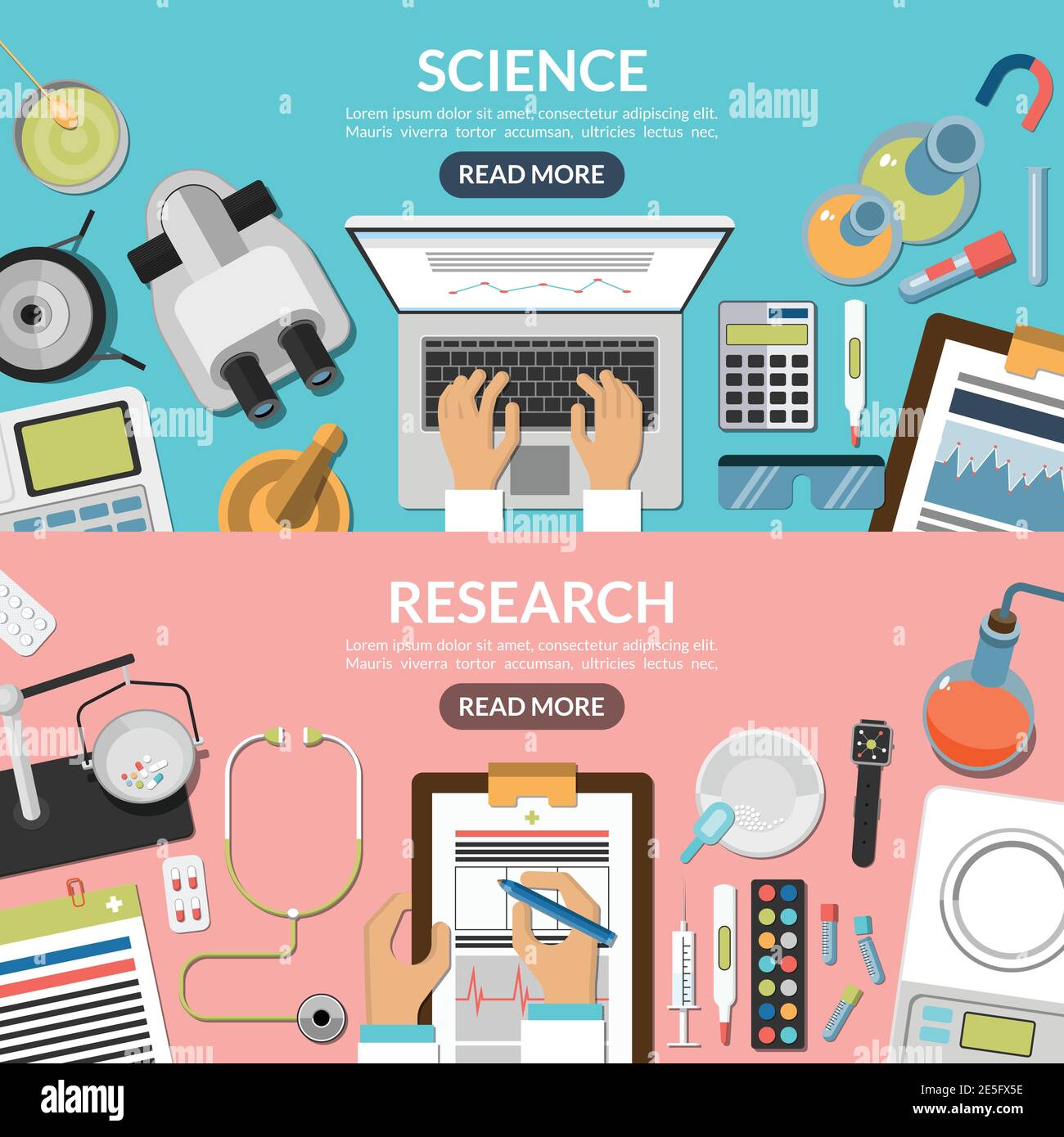 Science and research flat vector backgrounds set Stock Vector Image ...