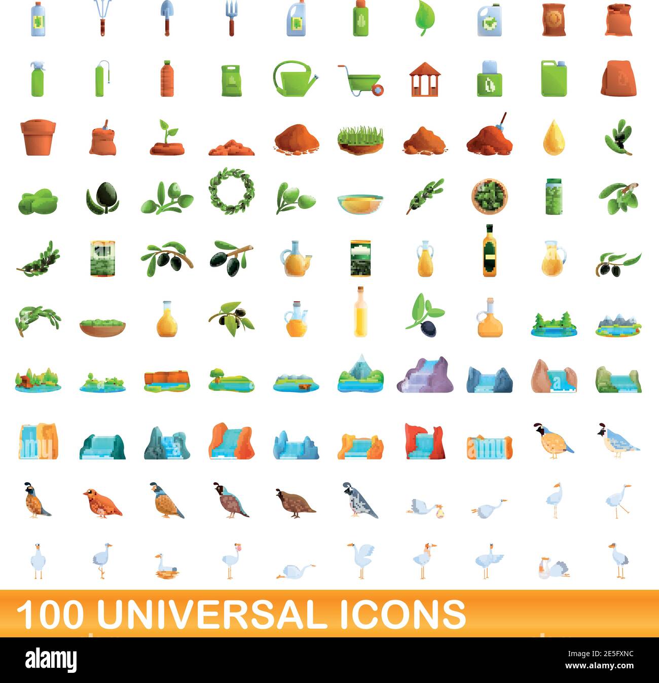 100 universal icons set. Cartoon illustration of 100 universal icons ...