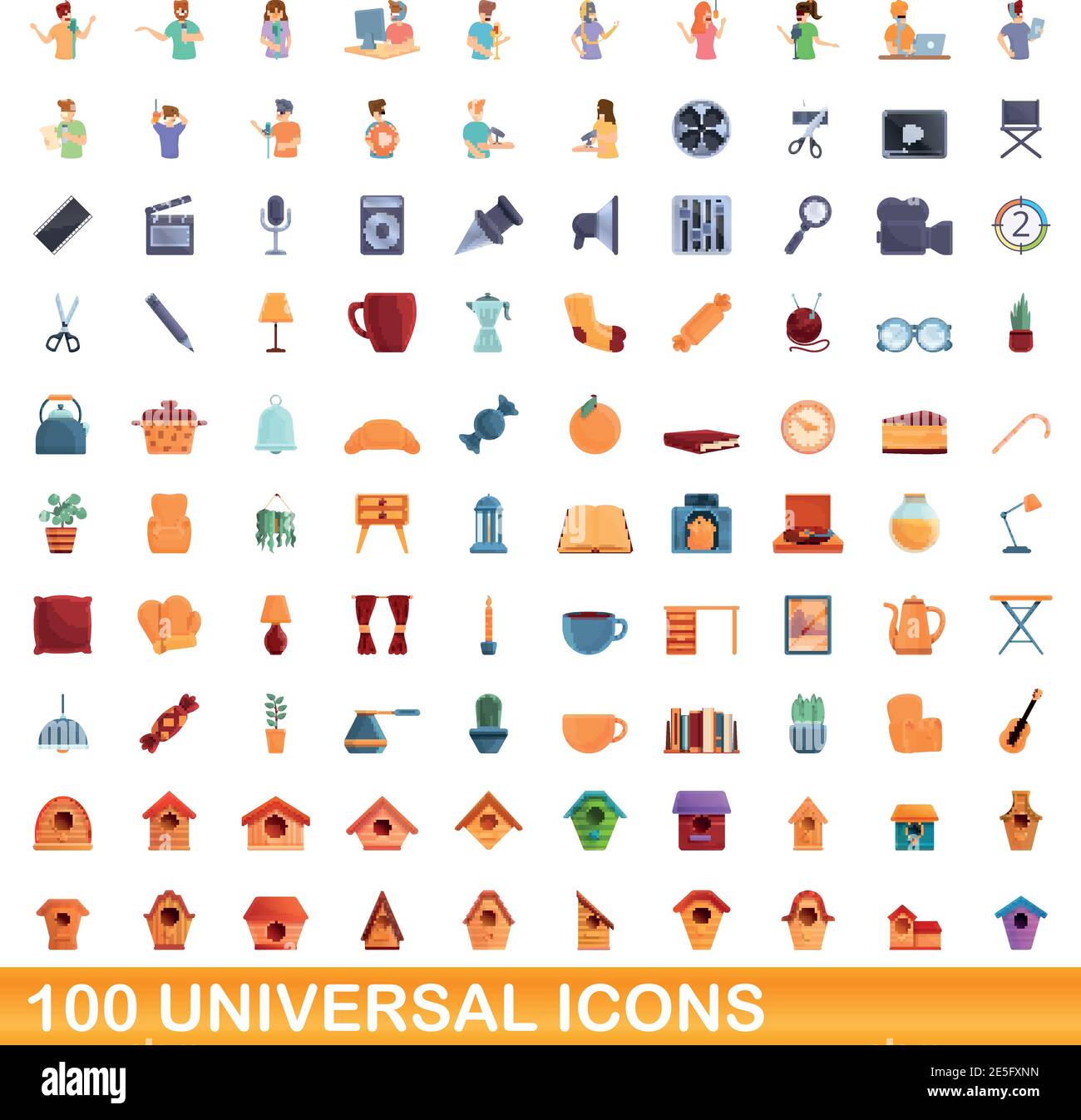 100 universal icons set. Cartoon illustration of 100 universal icons ...