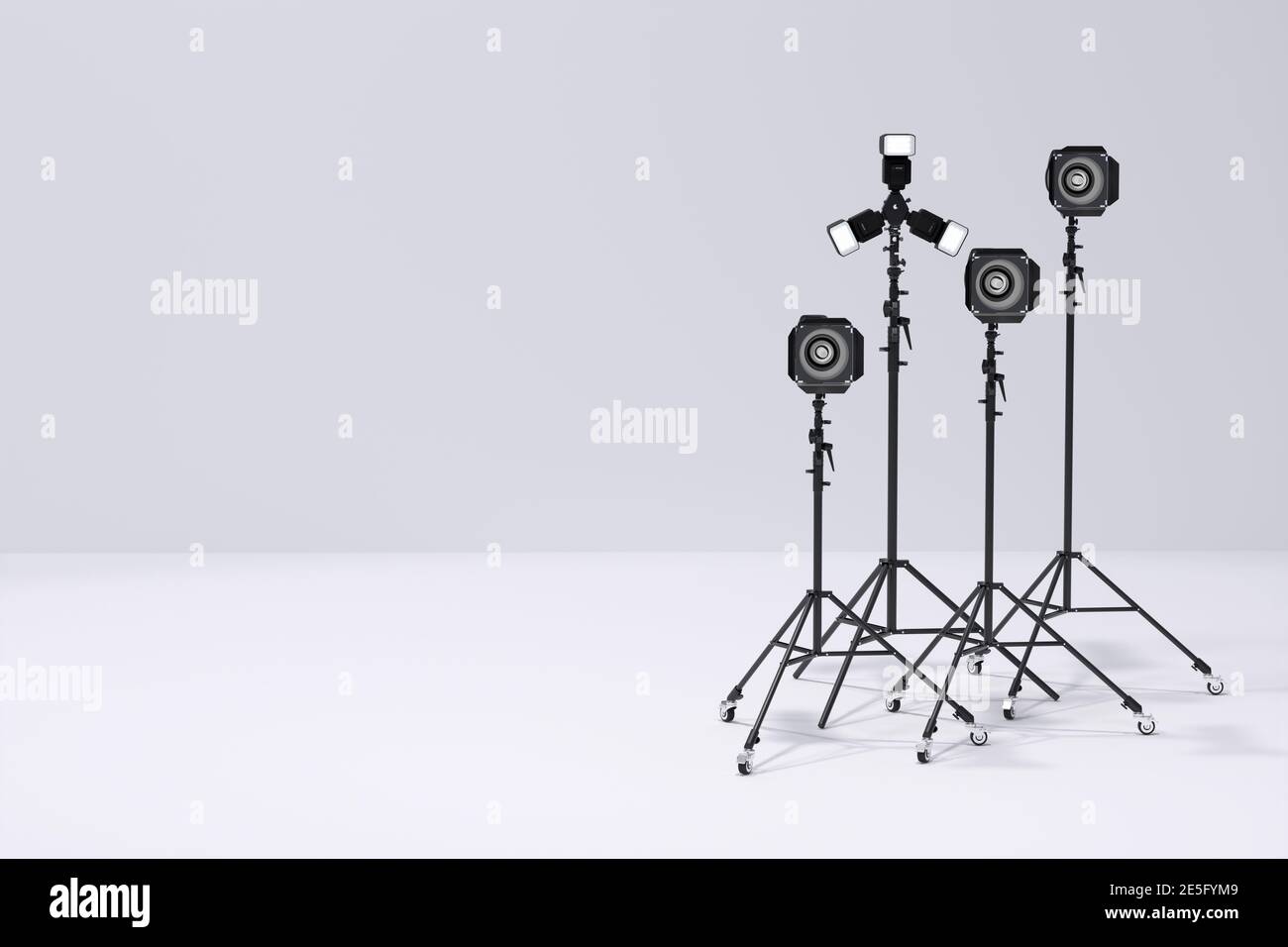 Photography studio flash on a lighting stand on white background Stock ...