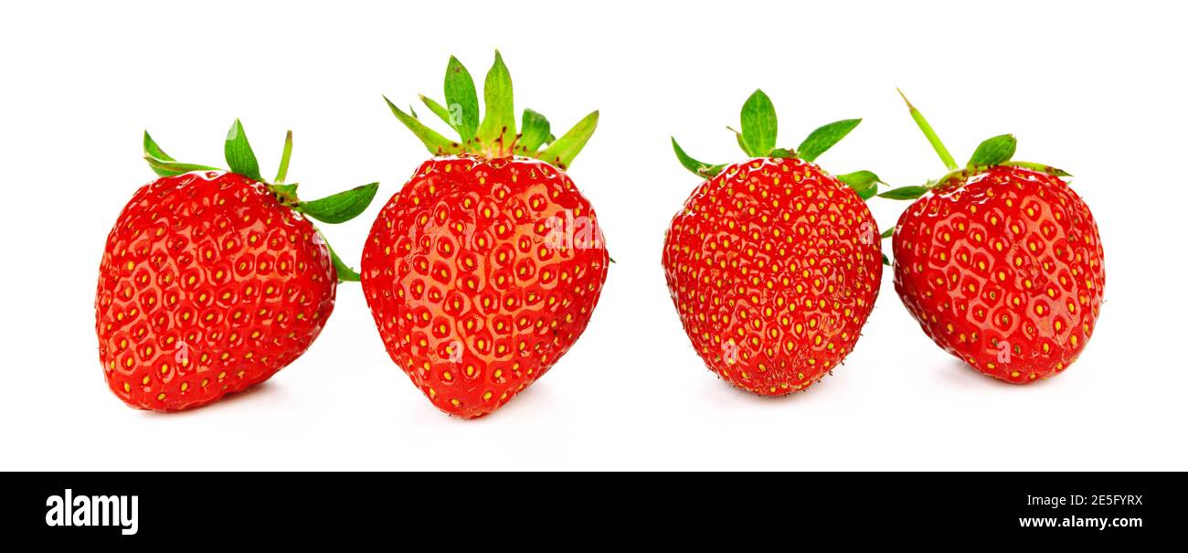 Group of strawberries with leaves isolated on a white background Stock ...