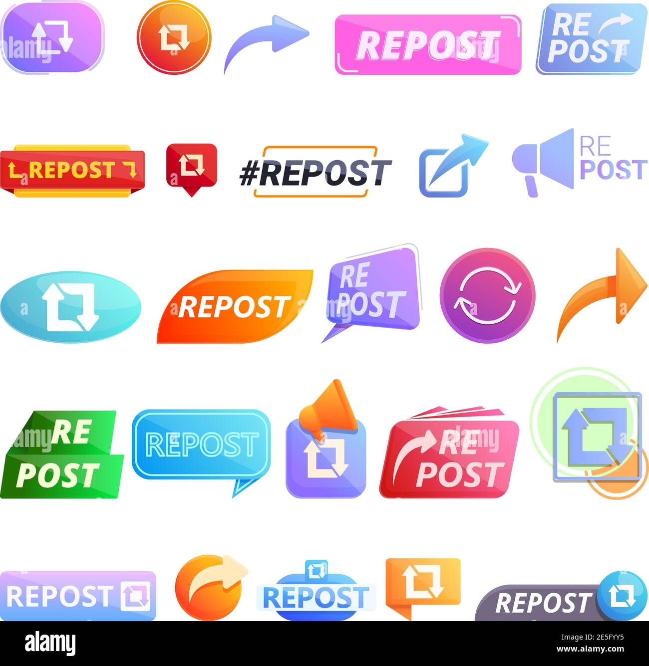 Repost icons set. Cartoon set of repost vector icons for web design ...