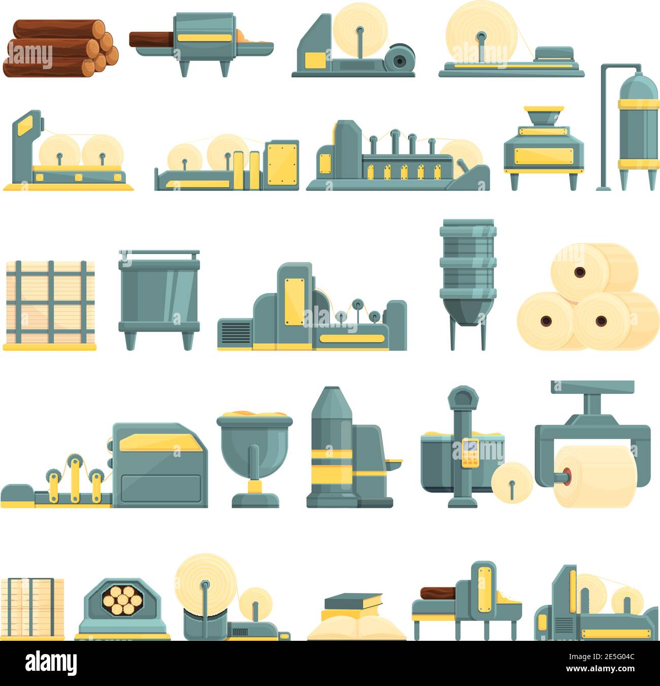 Paper production icons set. Cartoon set of paper production vector ...
