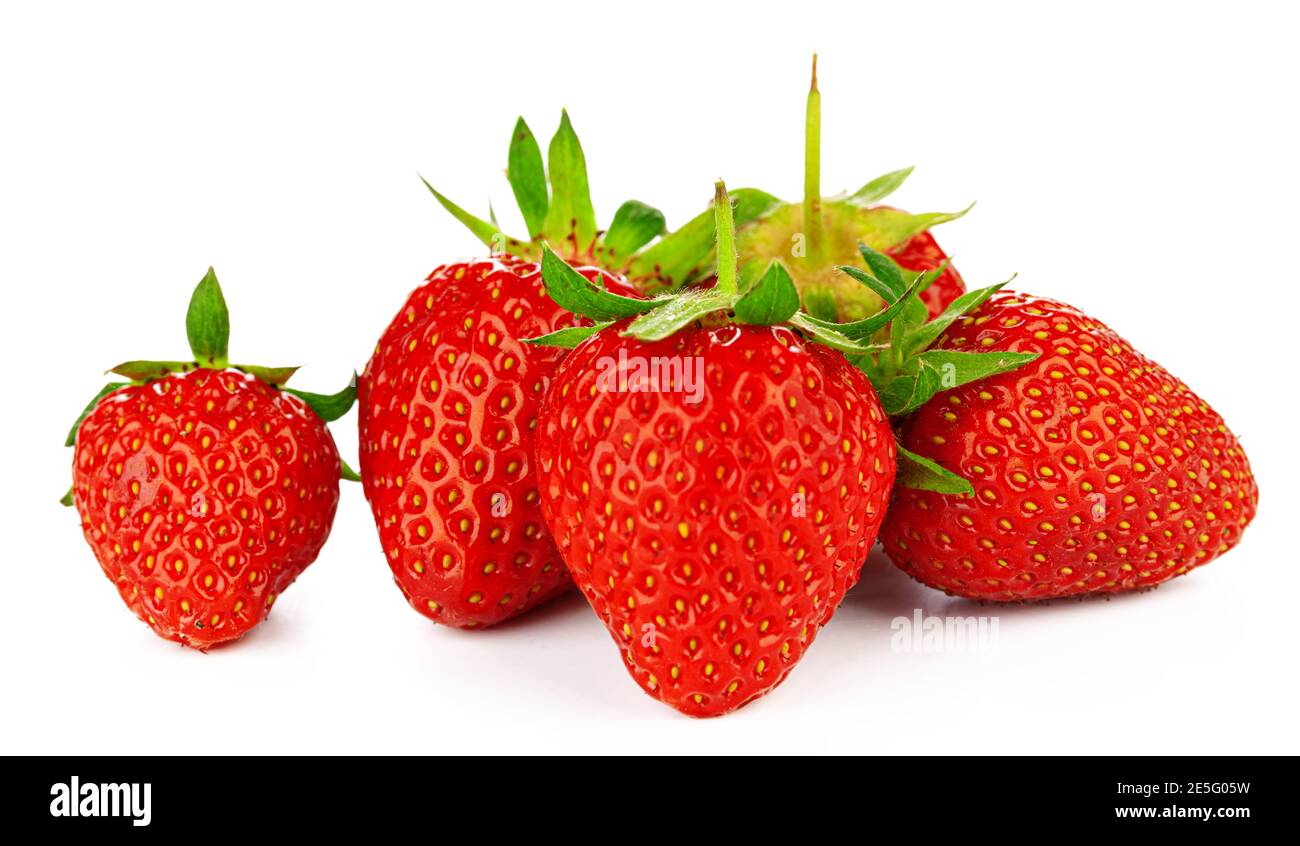 Group of strawberries with leaves isolated on a white background Stock ...