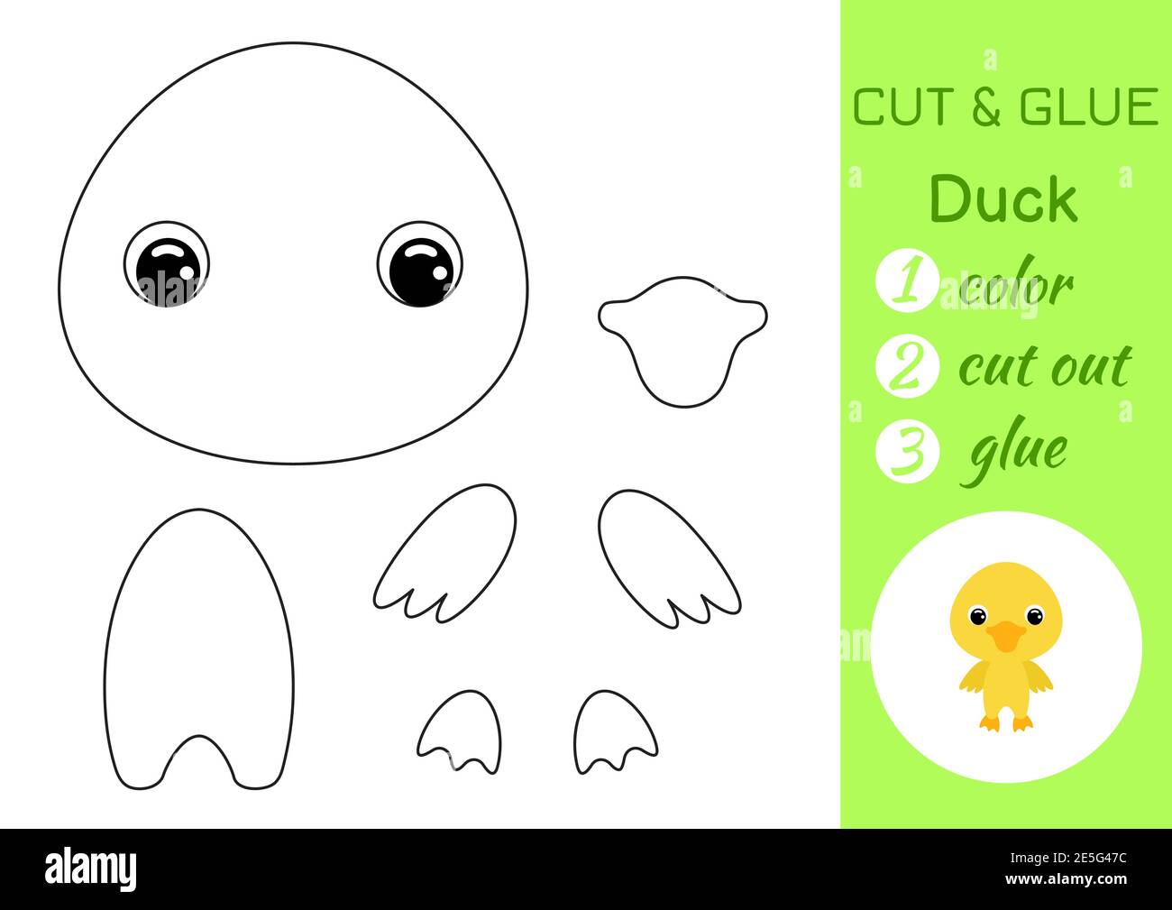 Coloring book cut and glue baby duck. Educational paper game for ...