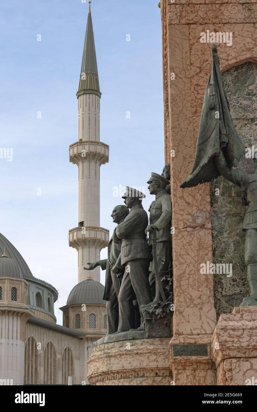 Taksim Mosque and Taksim Republic Monument in Istanbul. New and old ...