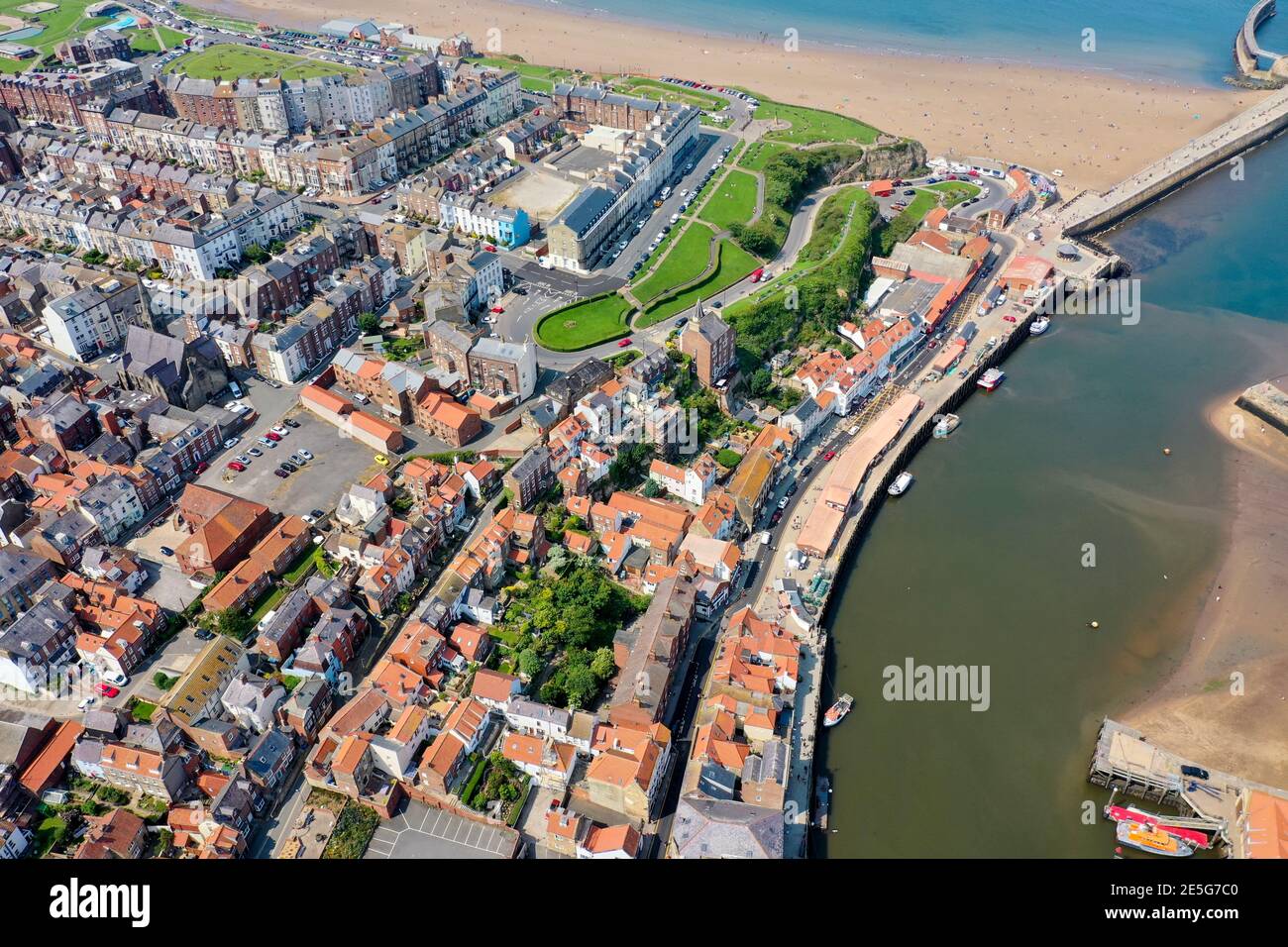 Aerial photo of the beautiful town of Whitby in the UK, North Yorkshire ...