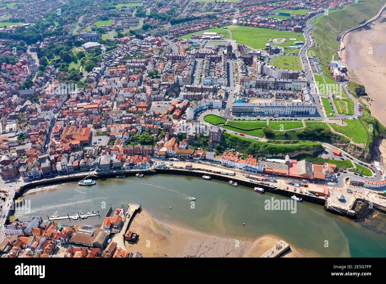 Aerial photo of the beautiful town of Whitby in the UK in North ...