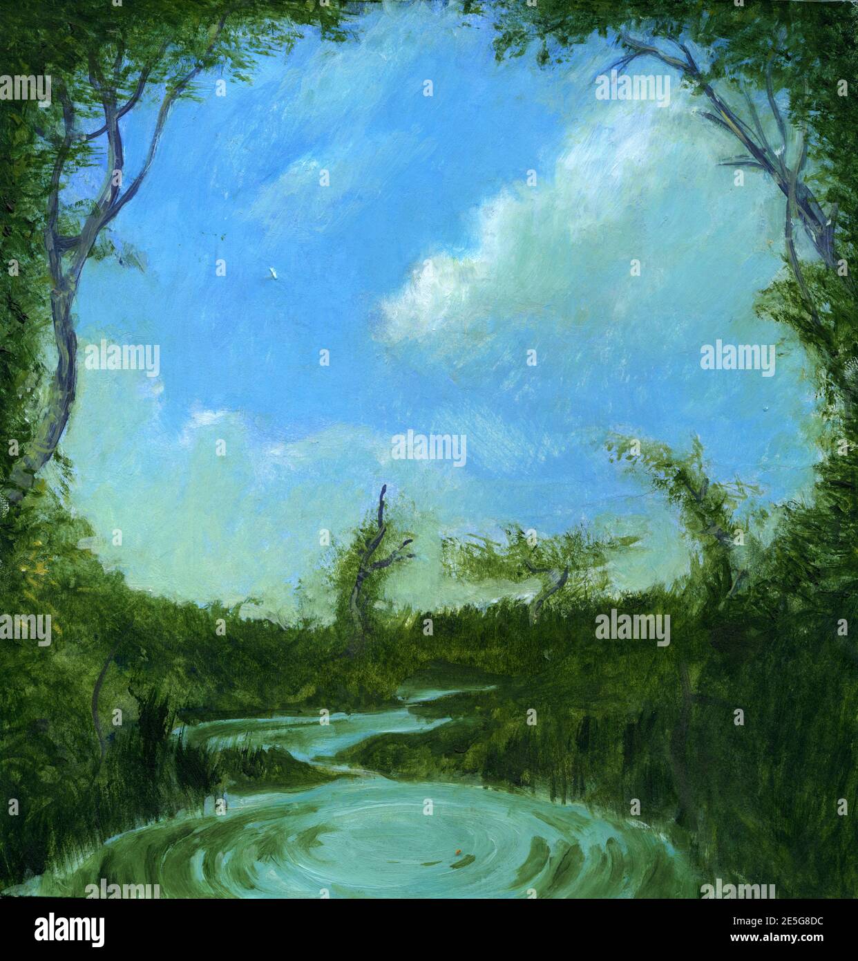 A secluded pond, in a tree-covered clearing Stock Photo - Alamy