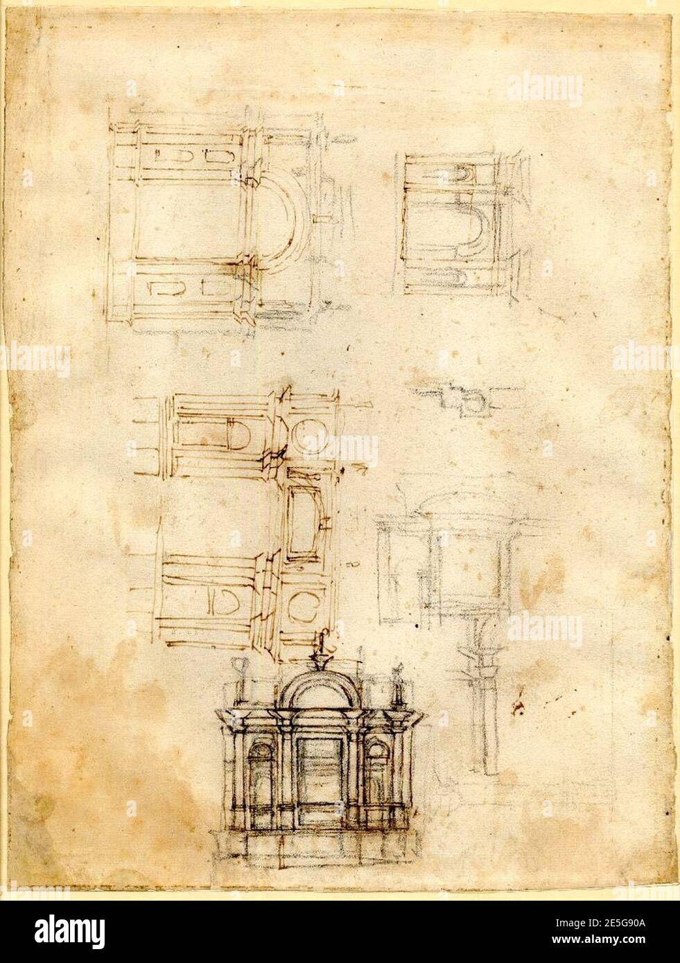 Michelangelo - Studies for an architectural composition in the form of ...