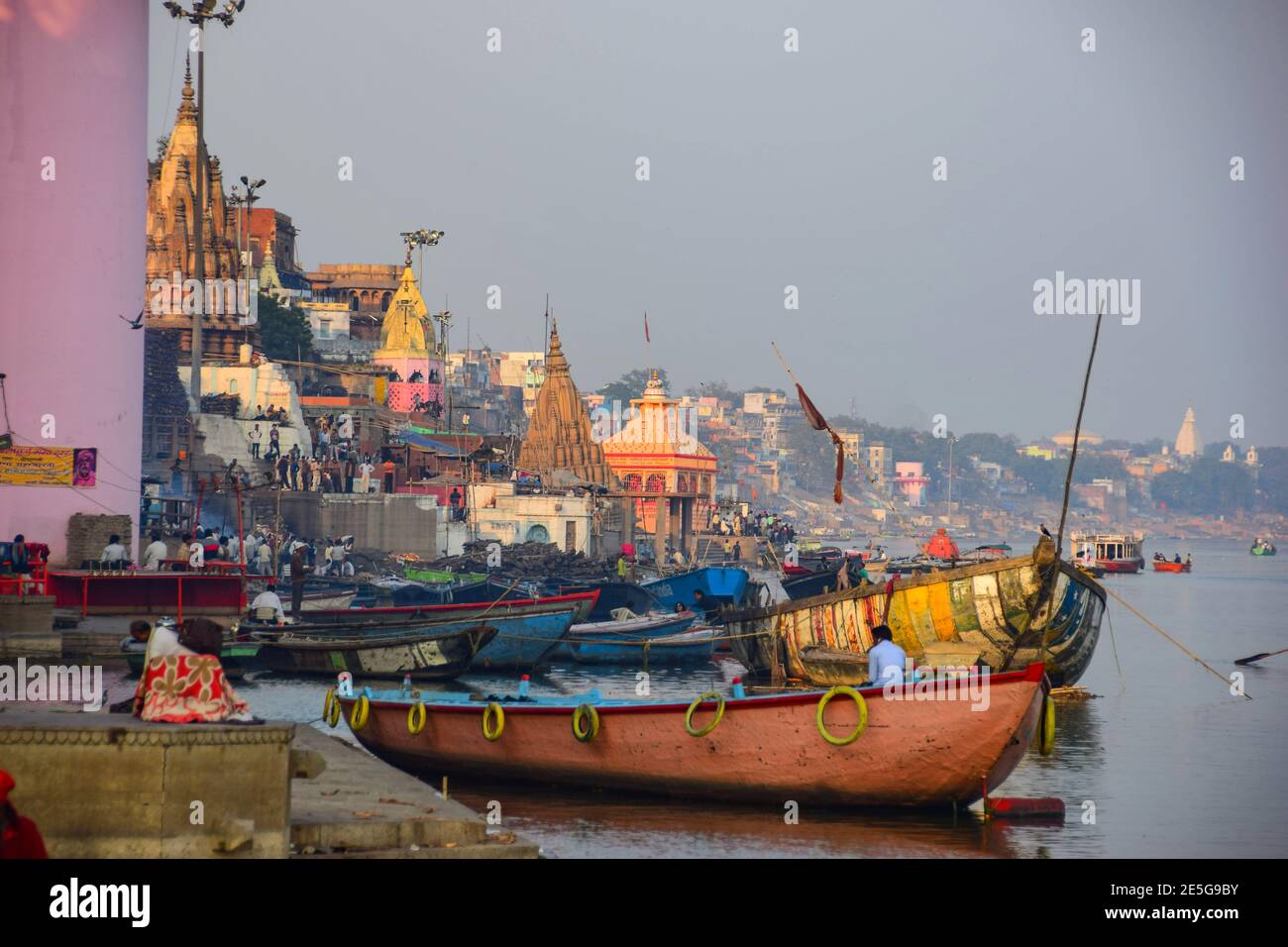 Boats on the Ganges River, Ghats, Varanasi, India Stock Photo - Alamy