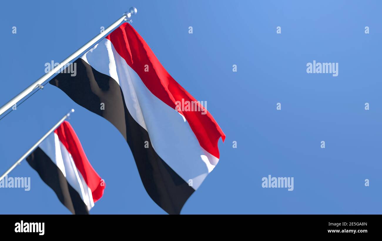 3D rendering of the national flag of Yemen waving in the wind Stock ...